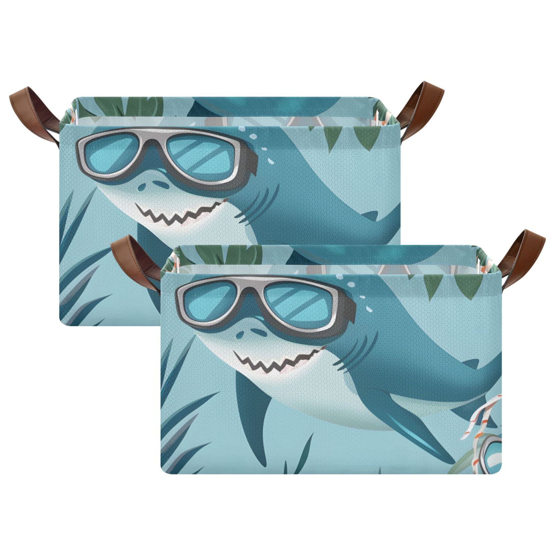 Ryvnso Cool Sharks and Palm Leaves Storage Bins Large Basket Foldable ...