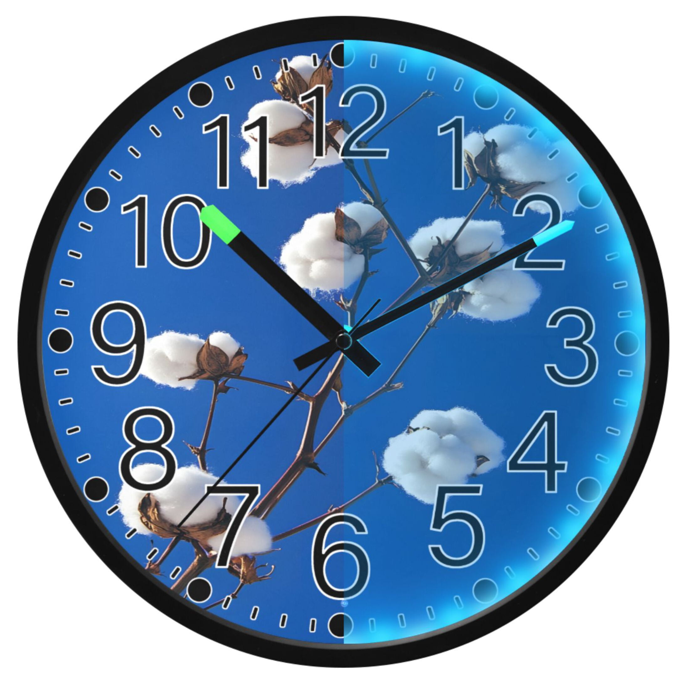 Ryvnso Cotton Blue Sky 12 Inch Night Light Wall Clock Silent Battery ...