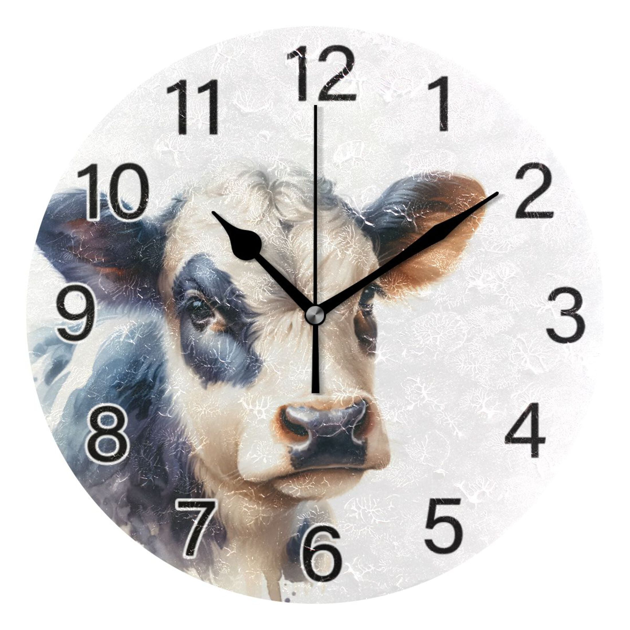 Ryvnso Cow Watercolor Wall Clock Non Ticking Silent Kitchen Clock ...