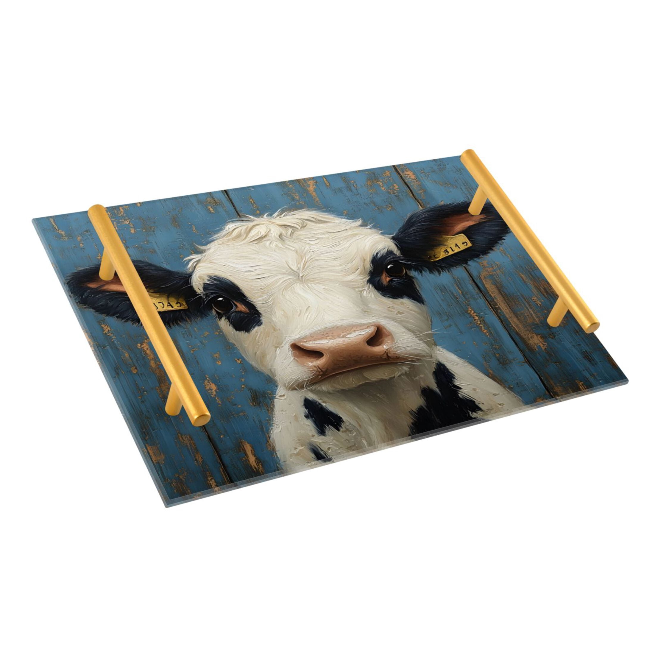 Ryvnso Cow on Wood Bathroom Tray Vanity Countertop Trays Acrylic ...