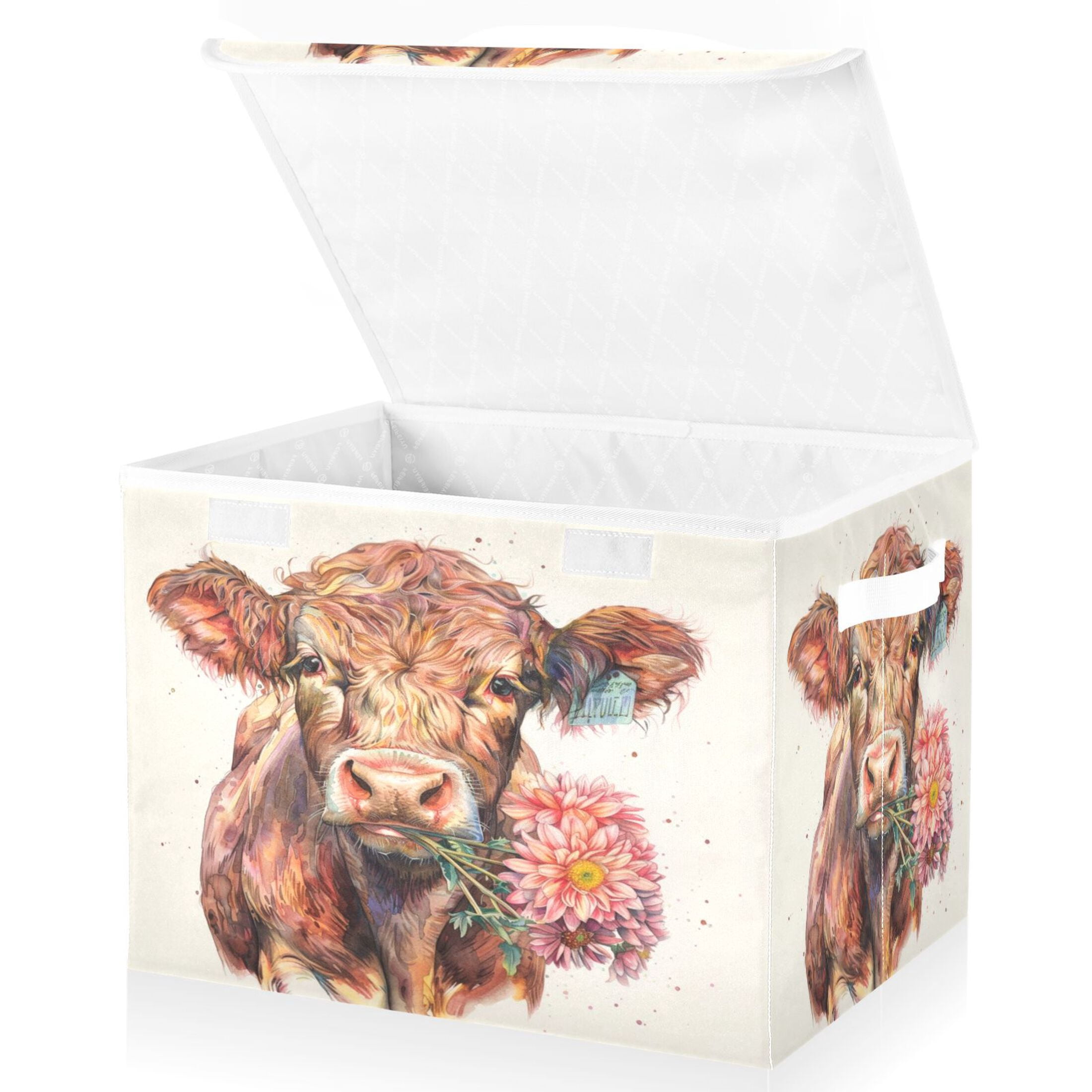 Ryvnso Cows and Pink Flower Large Lidded Foldable Storage Baskets Cubes ...
