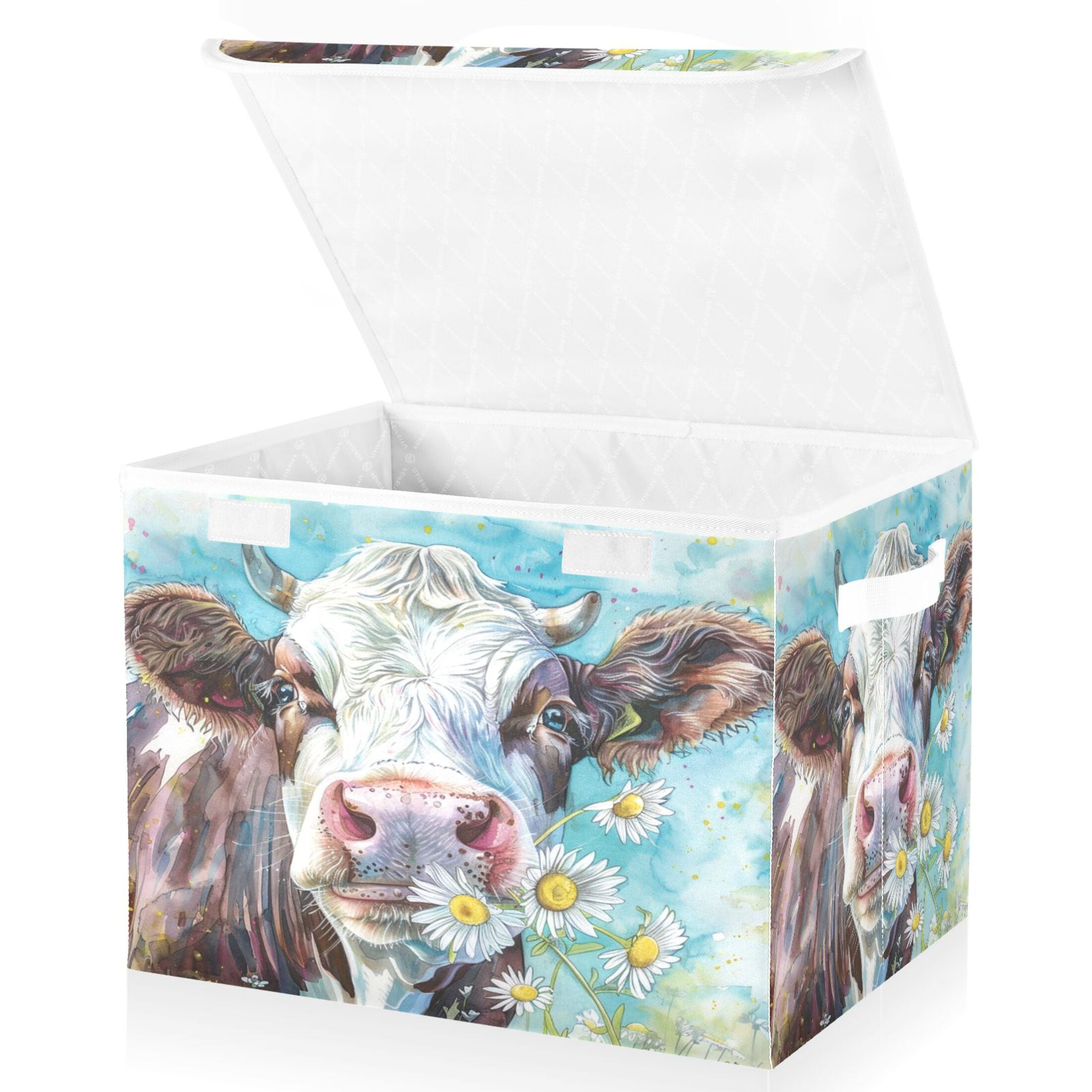 Ryvnso Cows with Chrysanthemum Large Lidded Foldable Storage Baskets ...