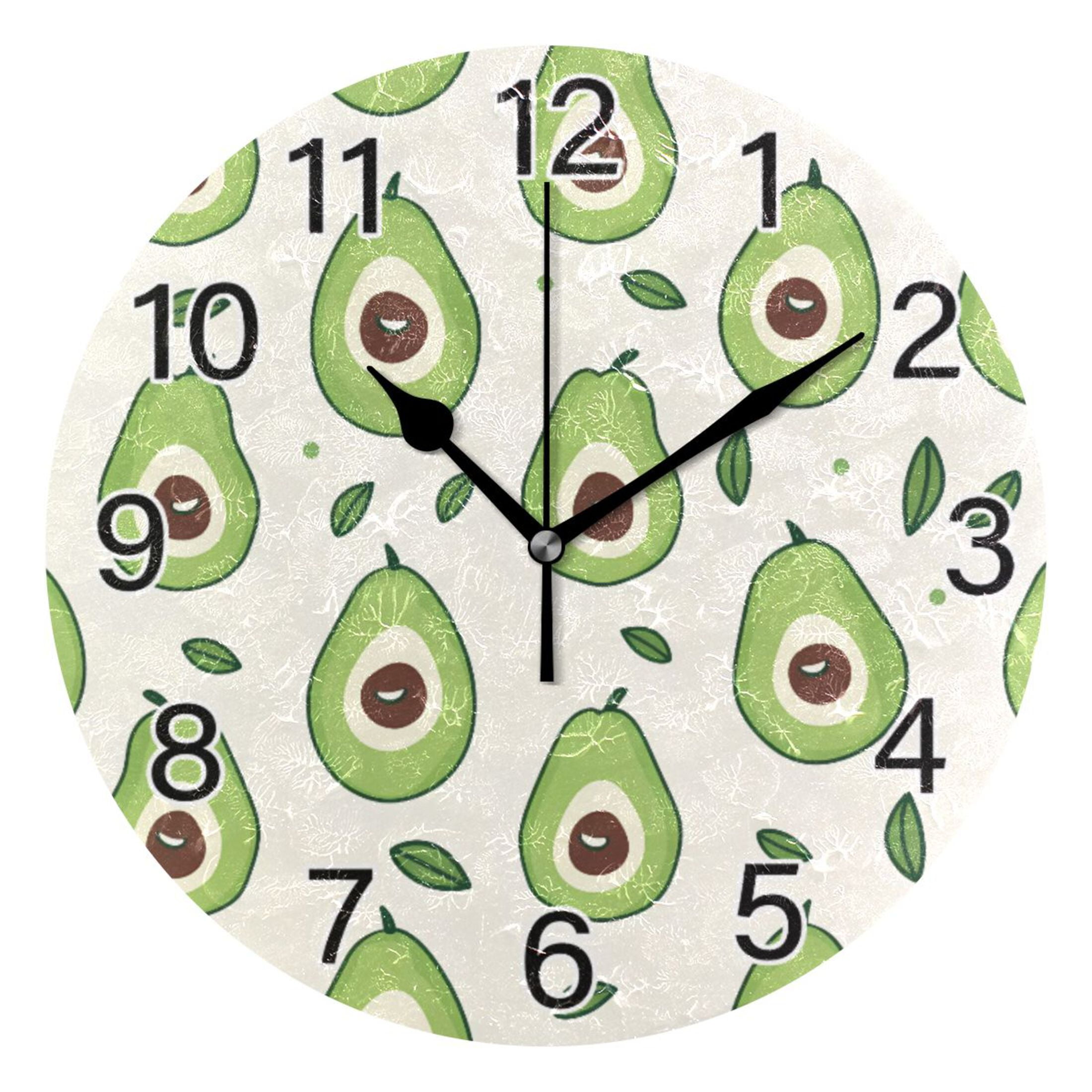 Ryvnso Cute Avocado Leaves Wall Clock Non Ticking Silent Kitchen Clock ...