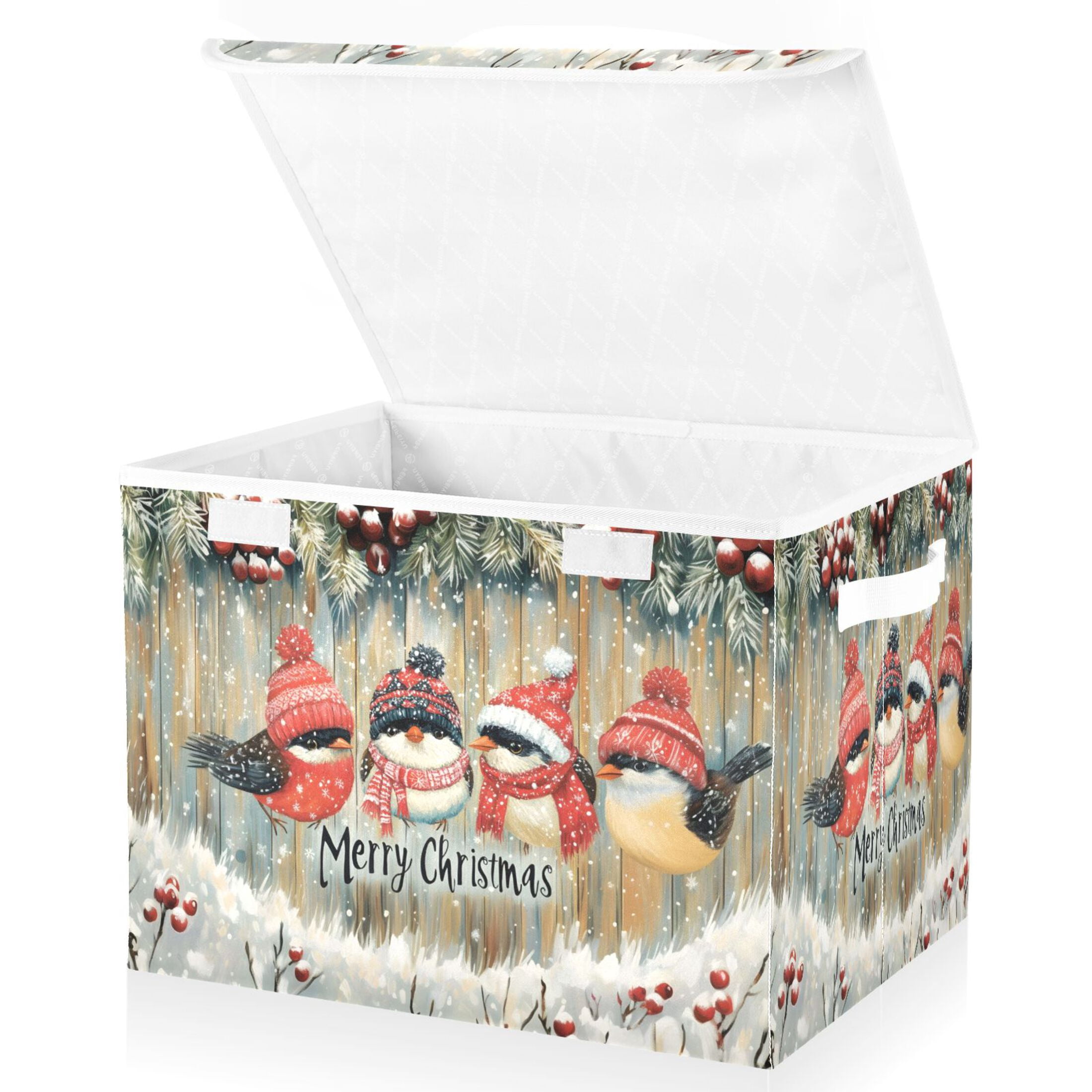 Ryvnso Cute Birds in Christmas Large Lidded Foldable Storage Baskets ...