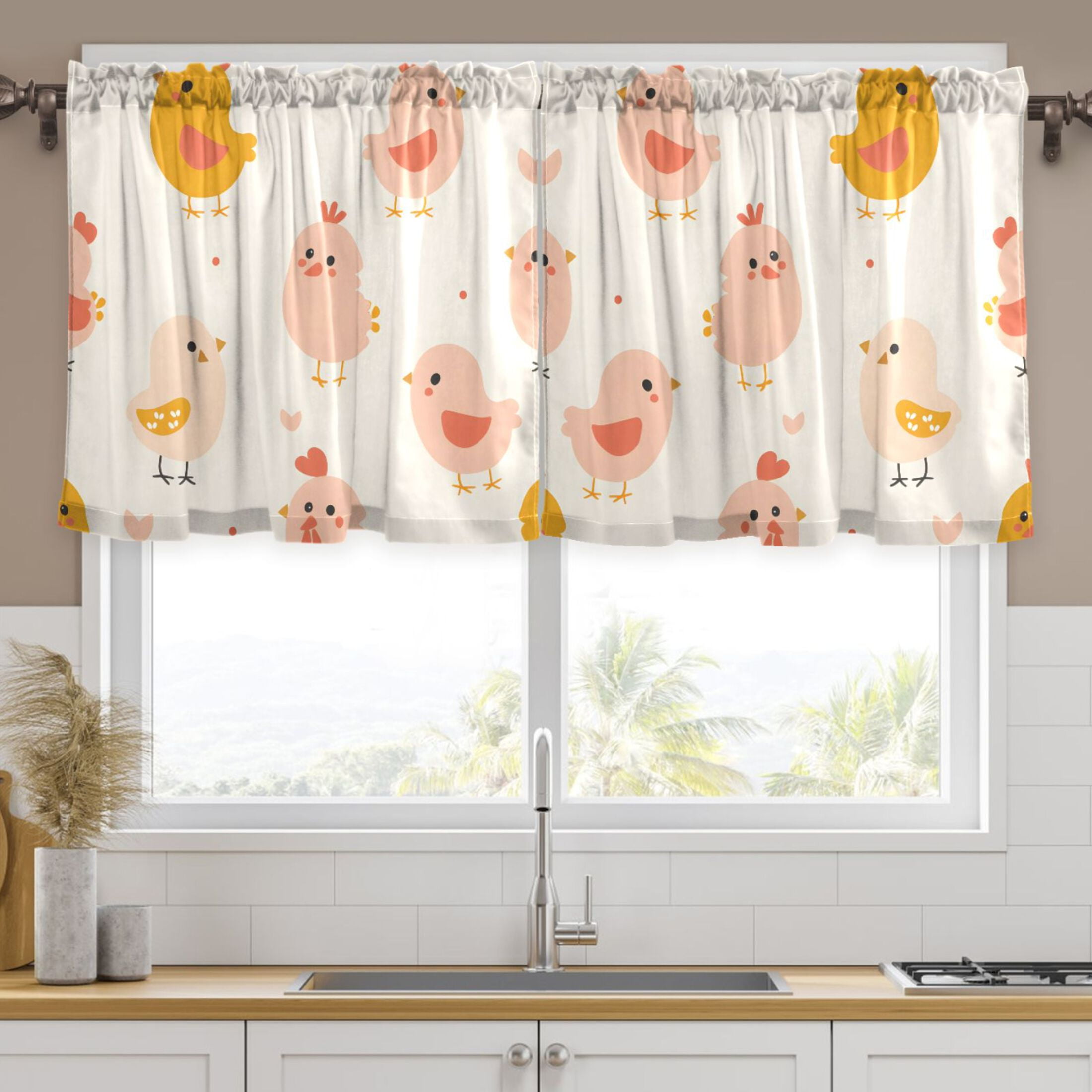 Ryvnso Cute Cartoon Chickens Curtains Sets Short Curtain Rod Pocket ...