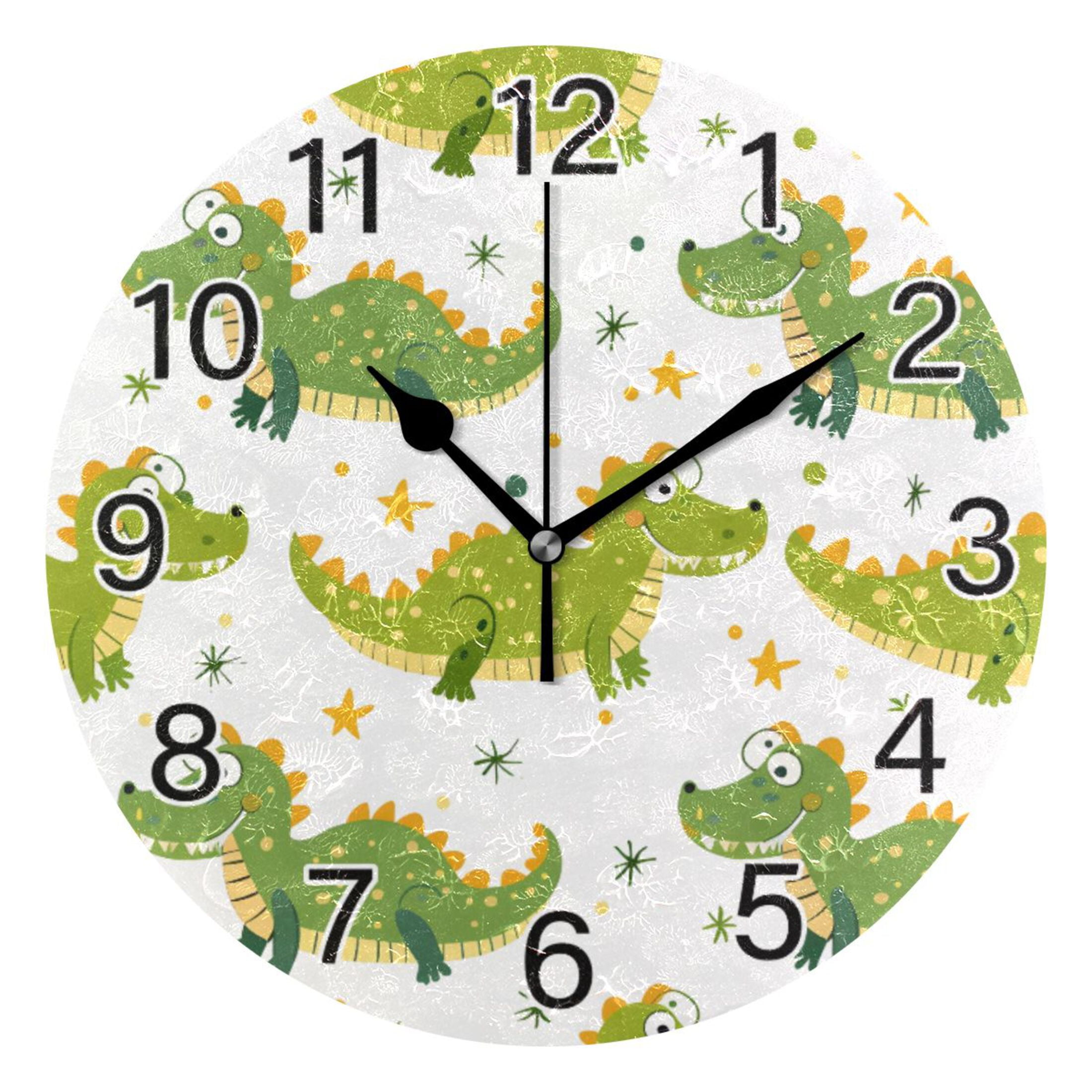 Ryvnso Cute Cartoon Crocodile Wall Clock Non Ticking Silent Kitchen ...