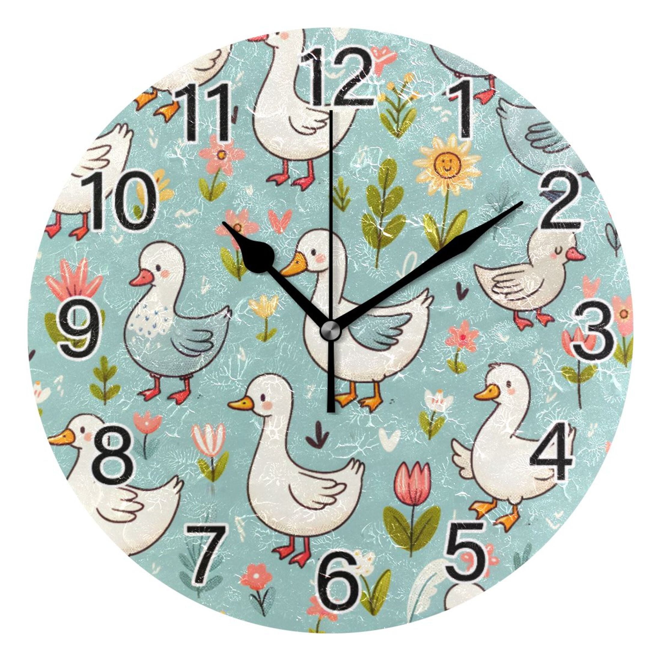 Ryvnso Cute Cartoon Goose Wall Clock Non Ticking Silent Kitchen Clock ...