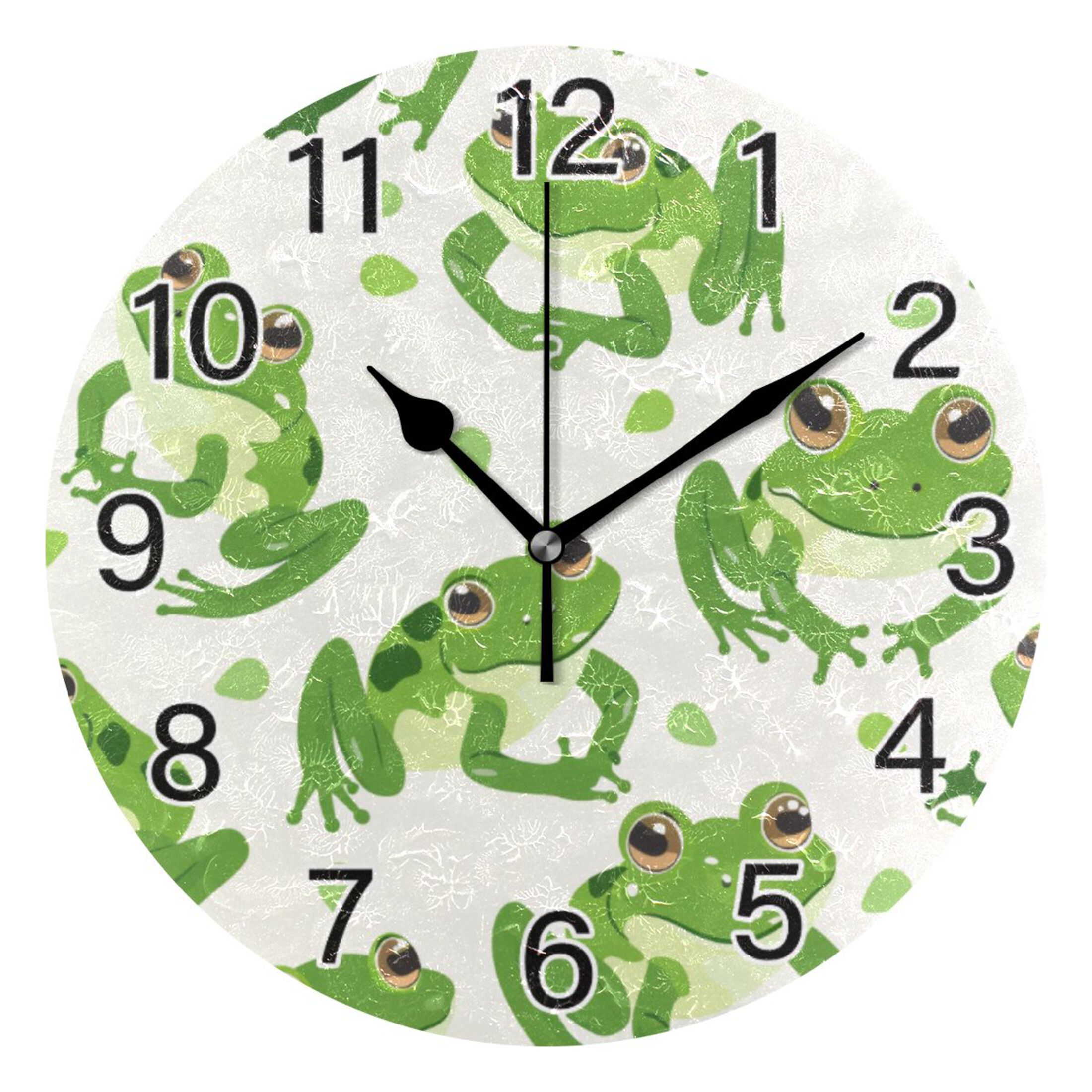 Ryvnso Cute Cartoon Green Frogs Wall Clock Non Ticking Silent Kitchen ...