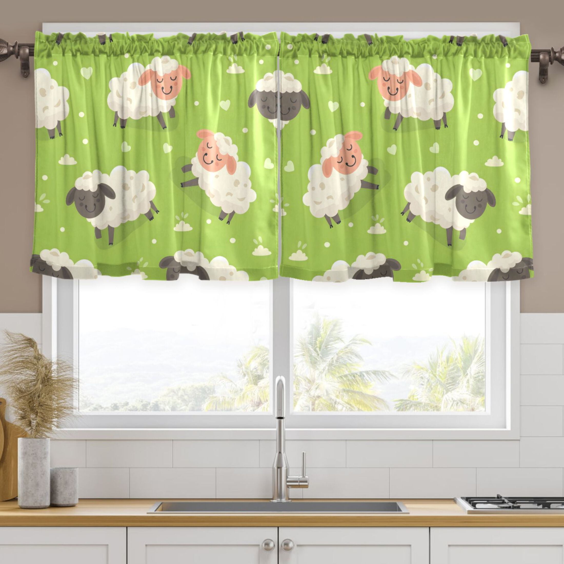 Ryvnso Cute Cartoon Sheep Curtains Sets Short Curtain Rod Pocket Half ...