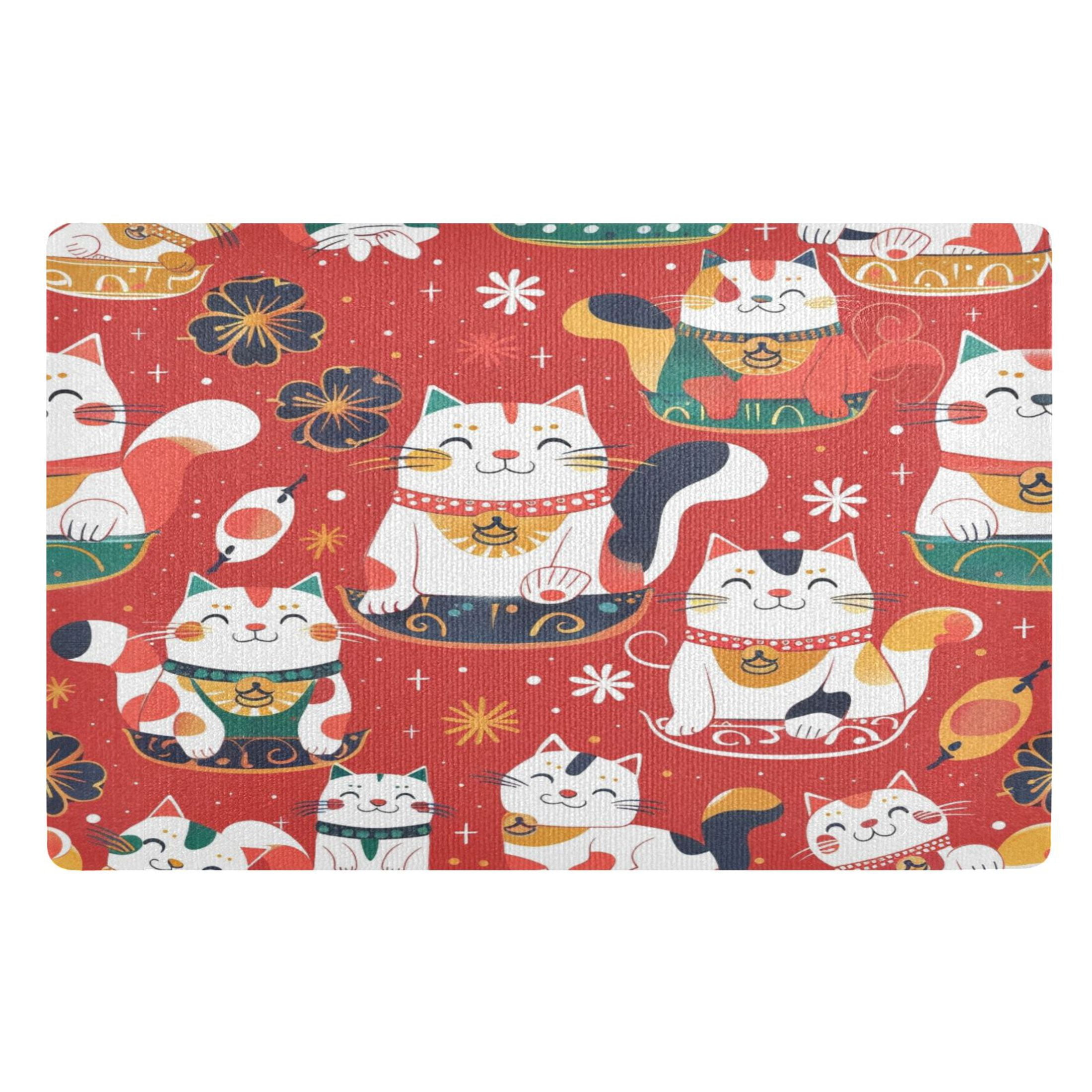 Ryvnso Cute Cat on Red Door Mats Outdoor Indoor Entrance Low Profile ...