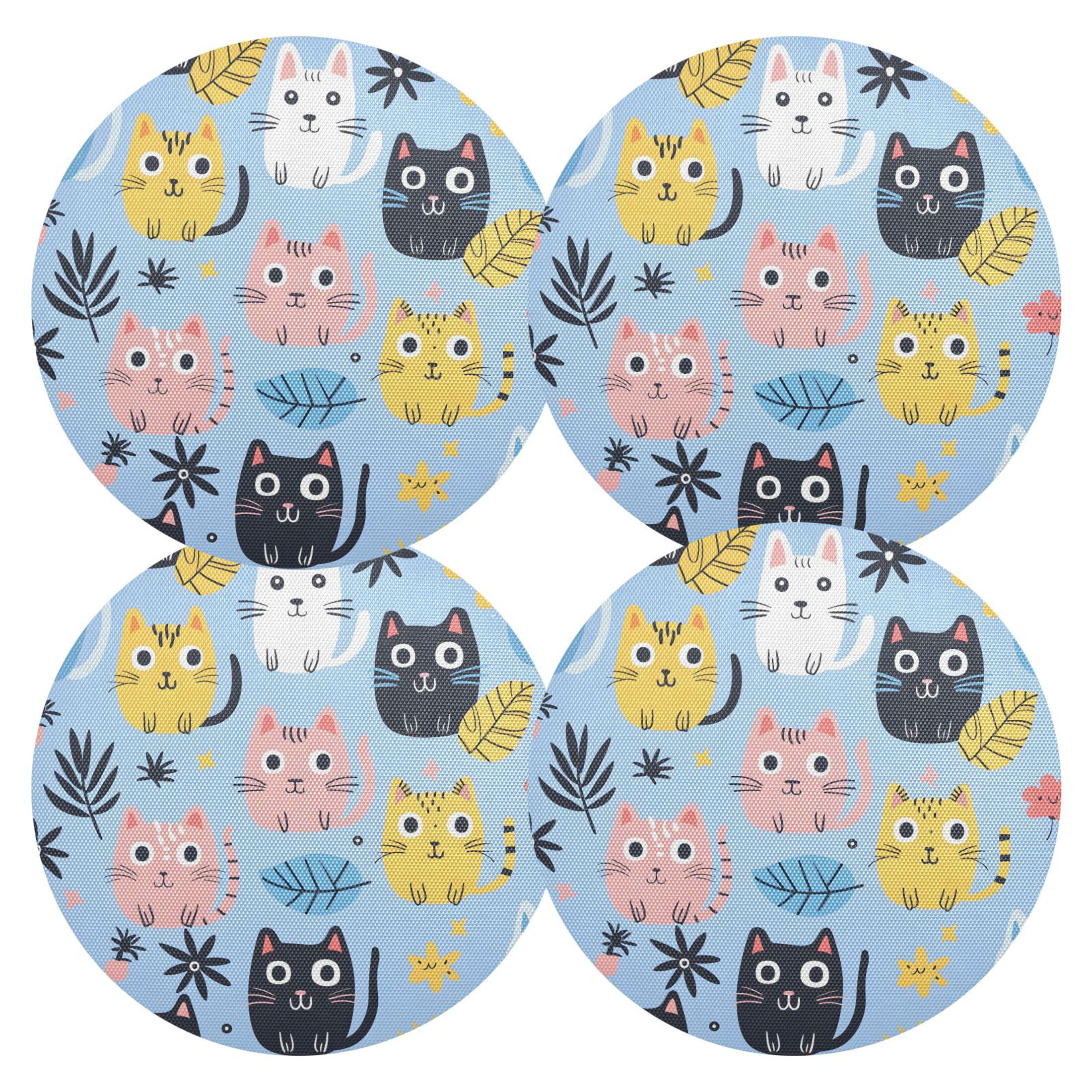 Ryvnso Cute Cats Round Plate Mats Dining Table Placemat Set of 4 for ...