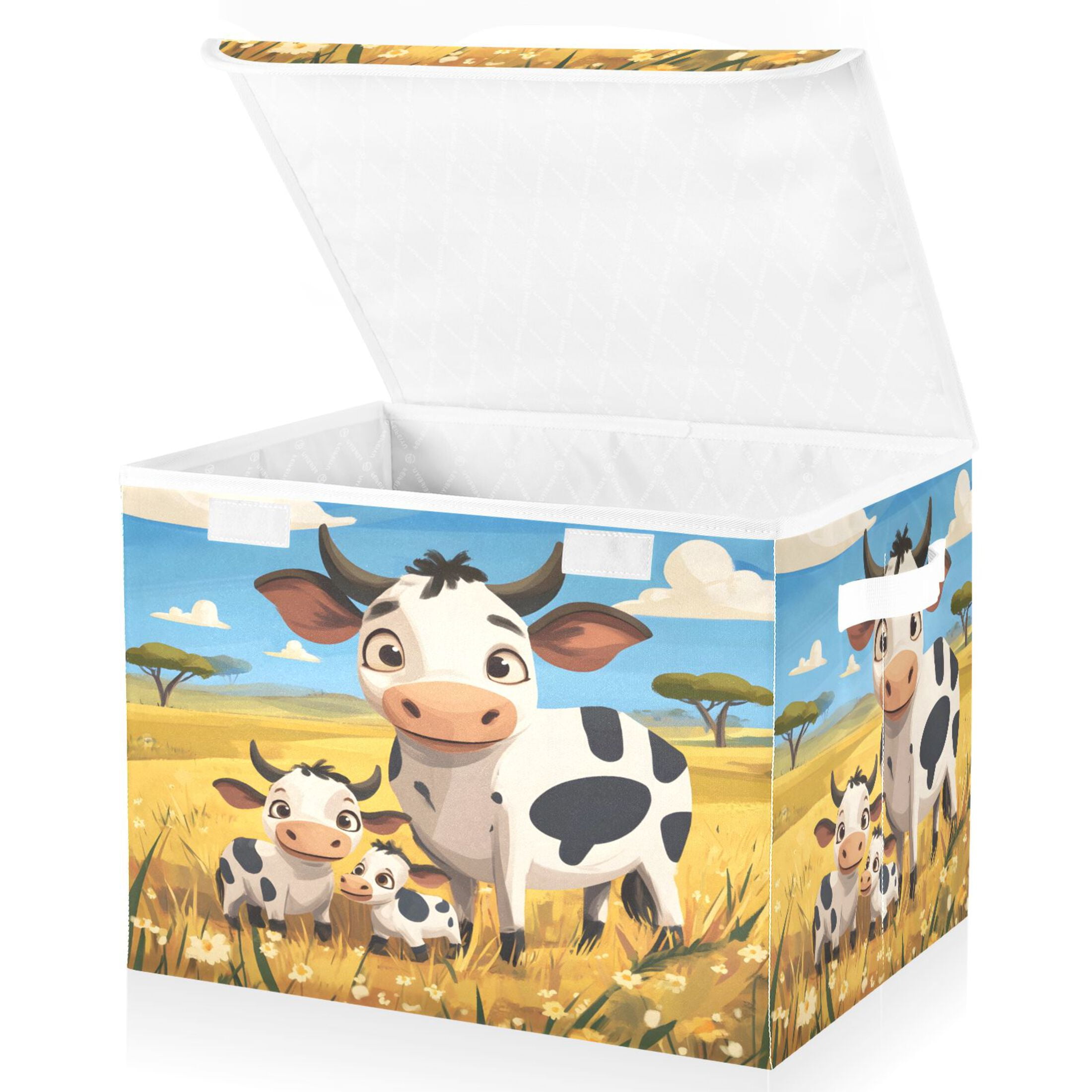 Ryvnso Cute Cow on Grassland Large Lidded Foldable Storage Baskets ...