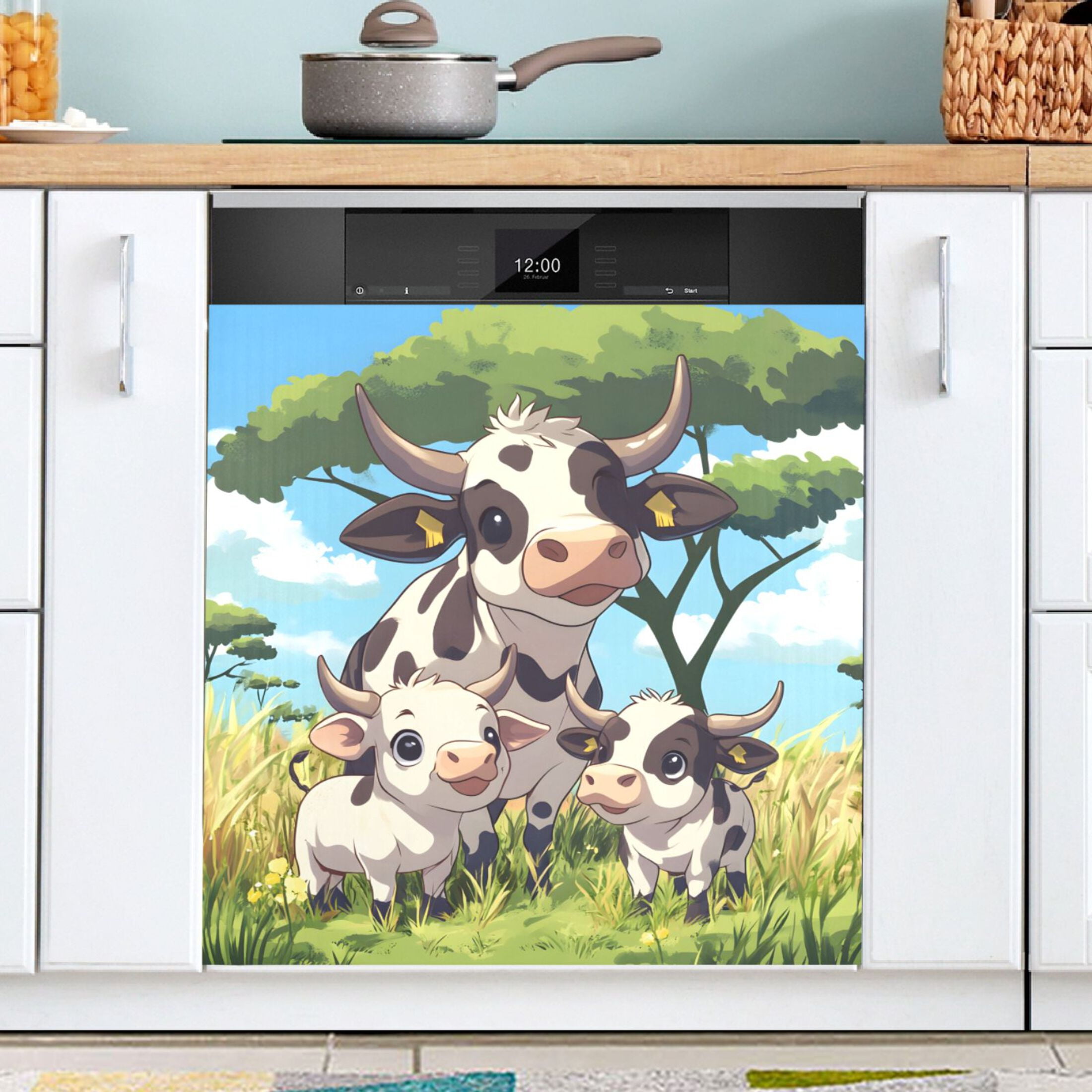 Ryvnso Cute Cows Family and Tree Dishwasher Magnetic Refrigerator ...