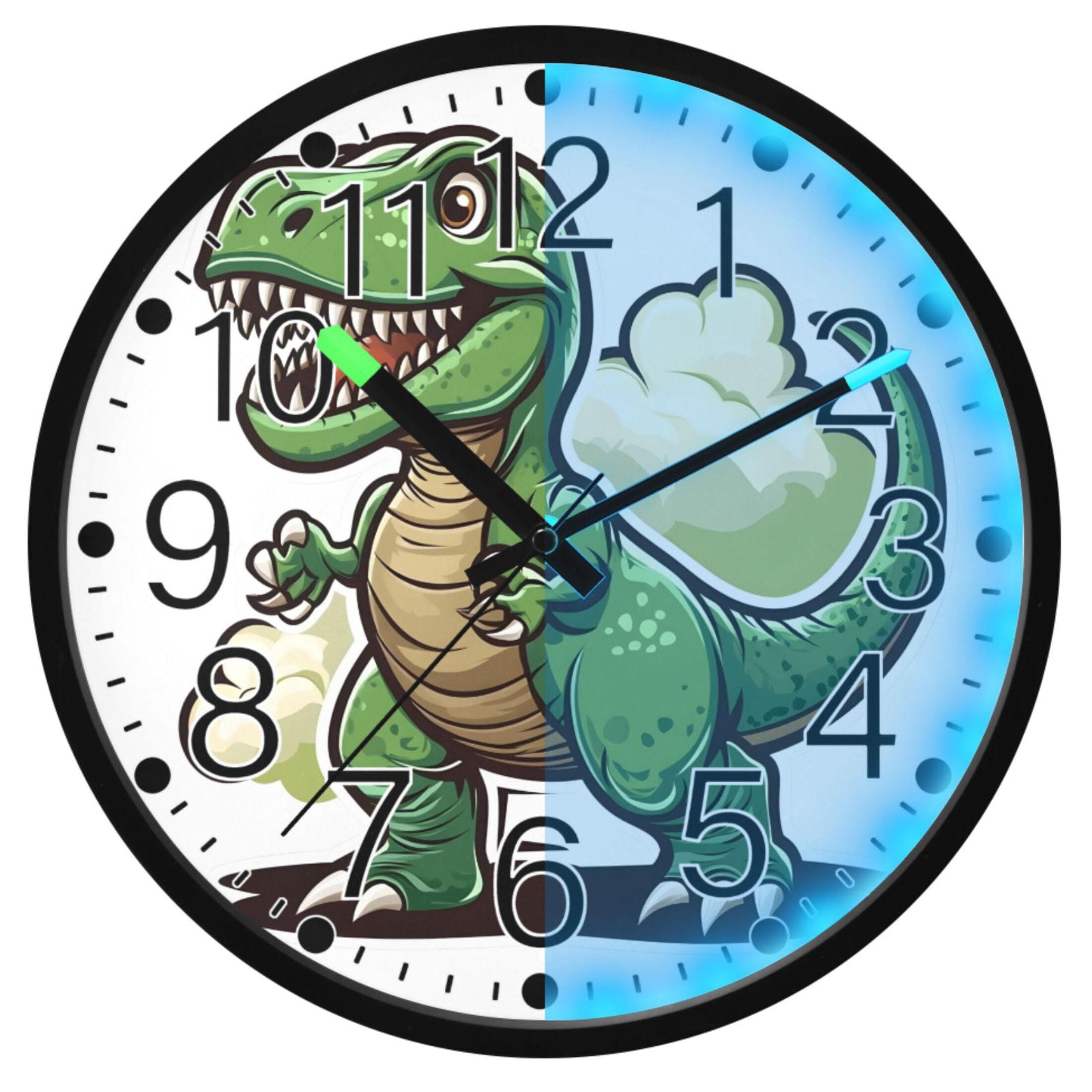 Ryvnso Cute Dinosaur 12 Inch Night Light Wall Clock Silent Battery ...