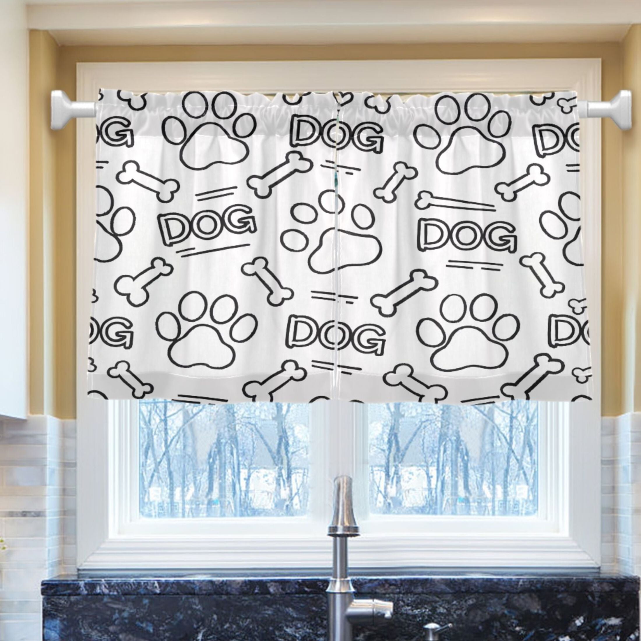 Ryvnso Cute Dog Paw Print Half Curtains Sets Tier 2 Panels Short ...