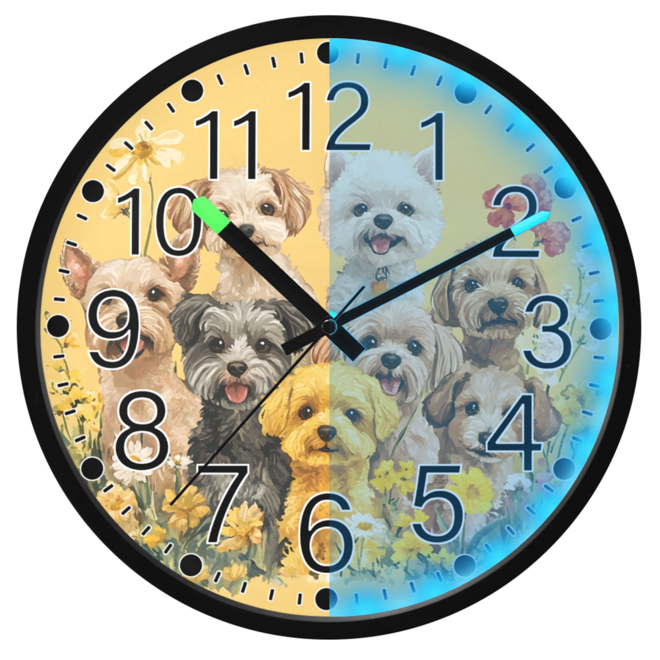 Ryvnso Cute Dogs Floral 12 Inch Night Light Wall Clock Silent Battery ...