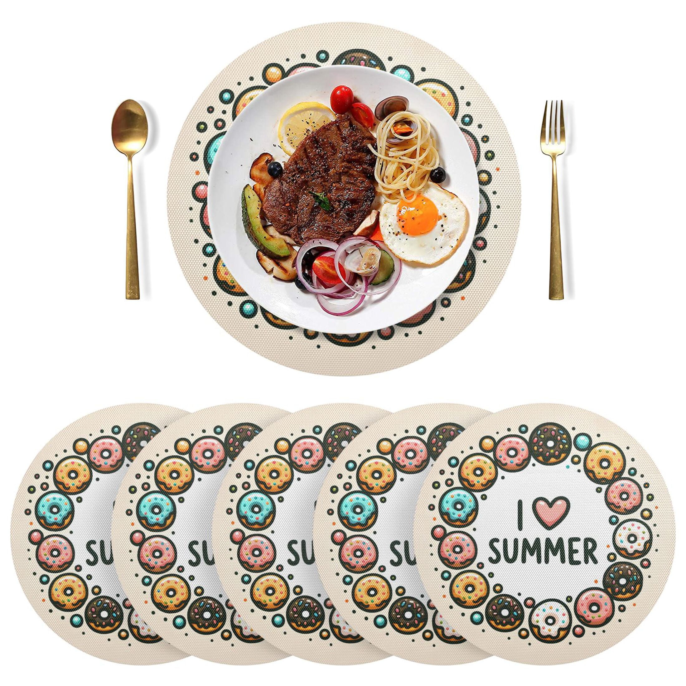 Ryvnso Cute Donuts with Summer Round Plate Mats Dining Table Placemat ...