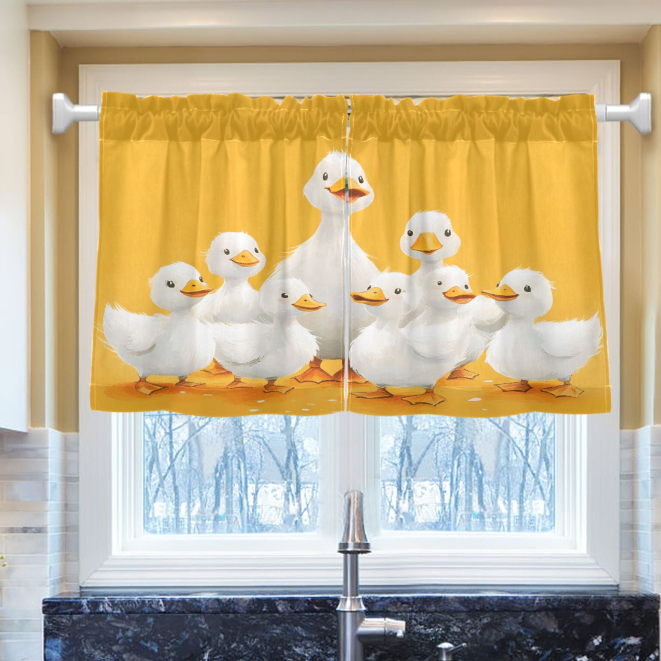 Ryvnso Cute Ducks Half Curtains Sets Tier 2 Panels Short Curtain Rod ...