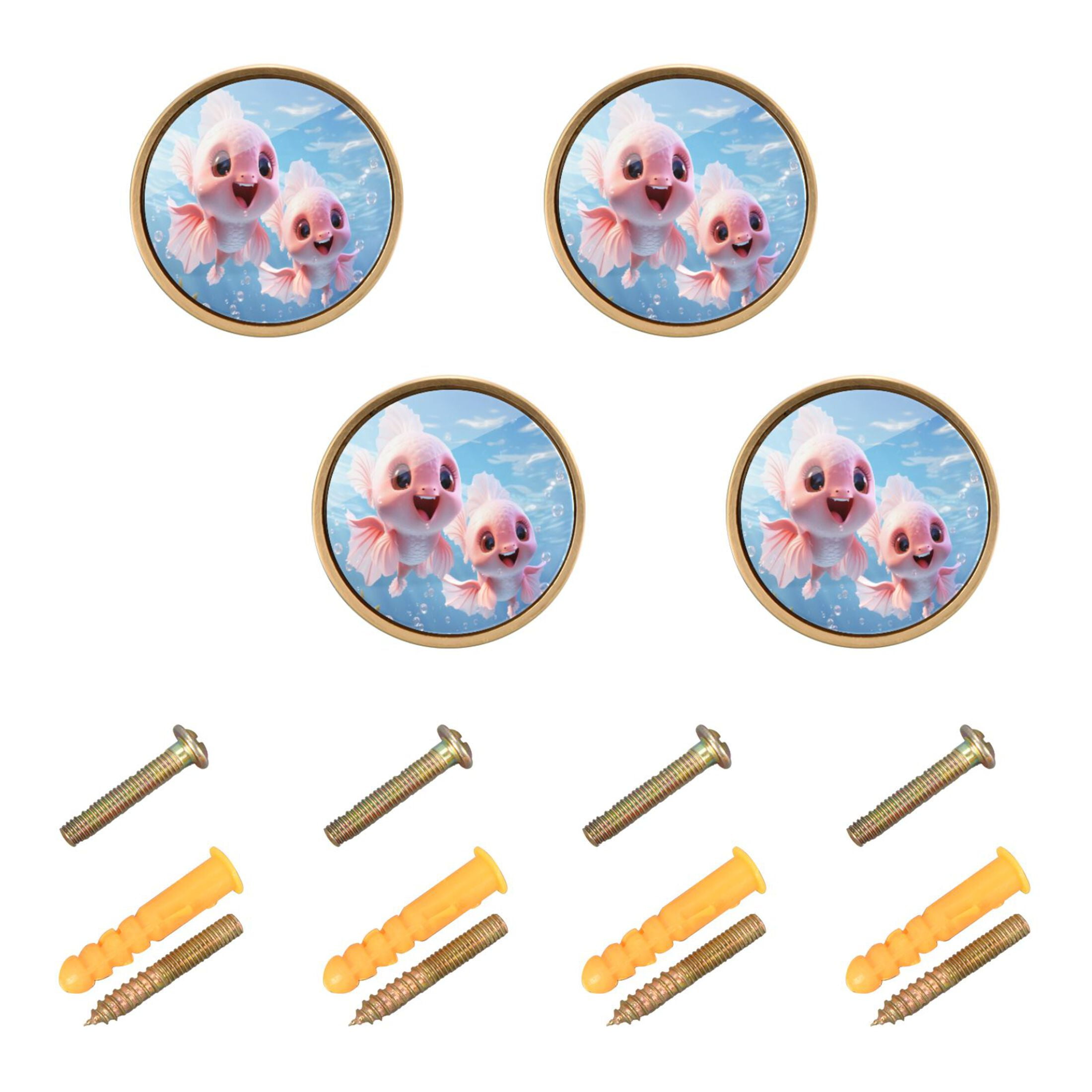 Ryvnso Cute Fish in Ocean Cabinet Knobs Kitchen Door Round Pulls ...