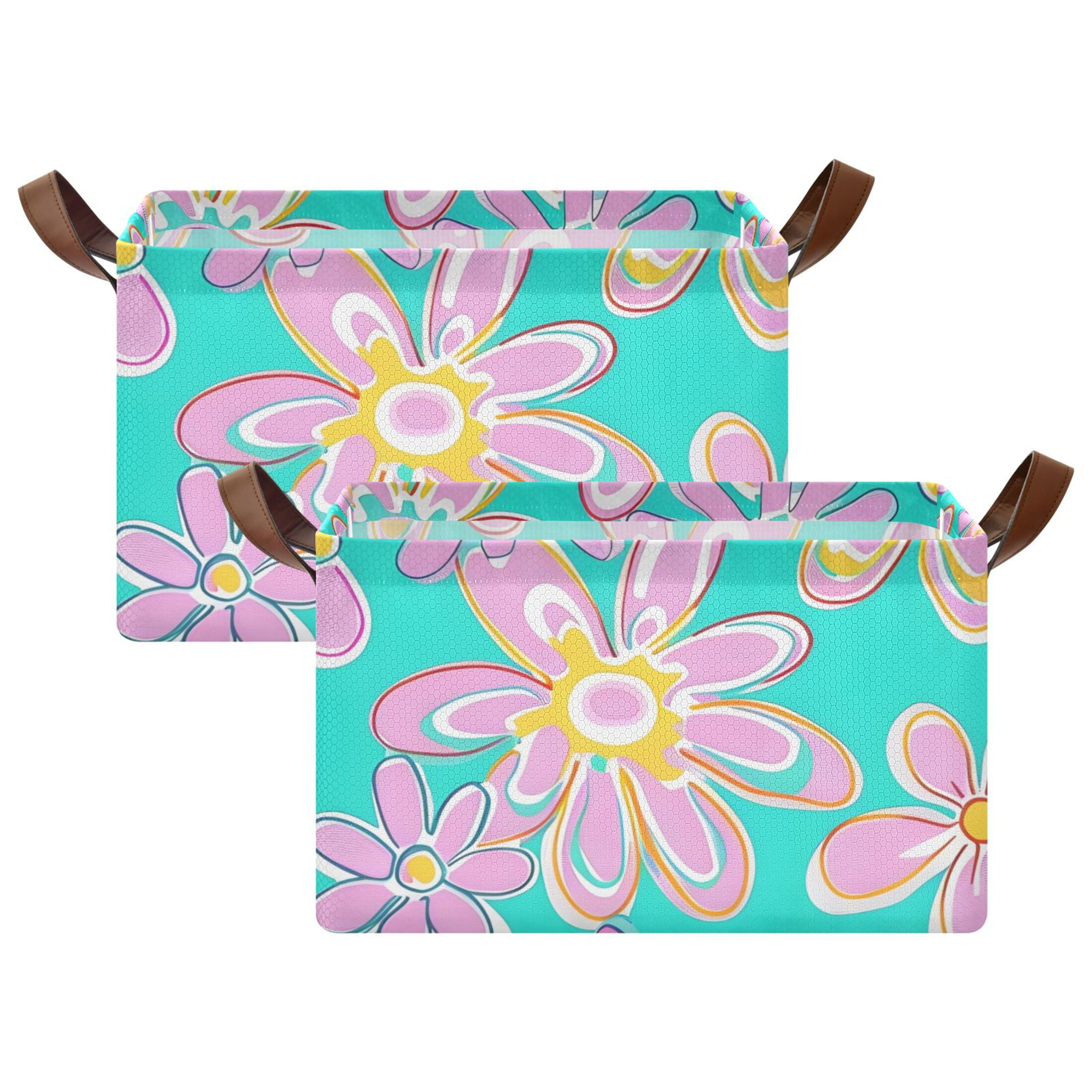 Ryvnso Cute Floral Storage Bins Large Basket Foldable Cube Toys ...