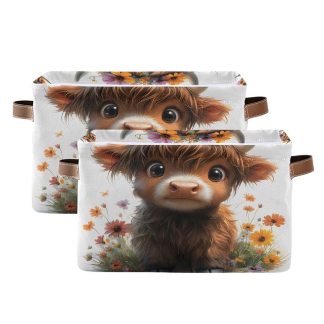 Ryvnso Cute Highland Cattle Storage Basket Large Bin Foldable Boxes ...