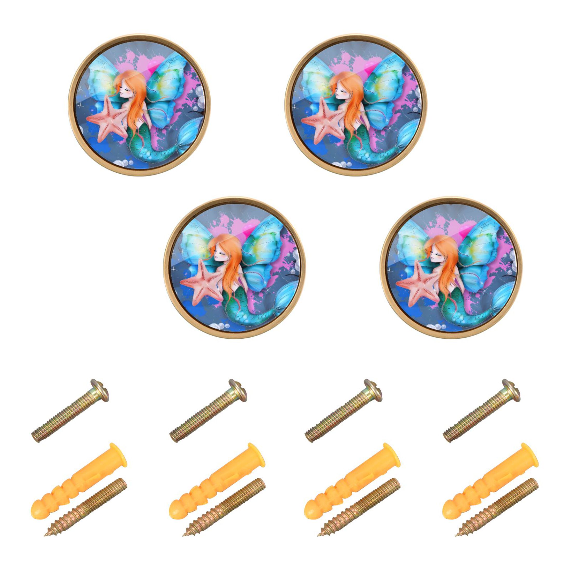 Ryvnso Cute Mermaid Girl Cabinet Knobs Kitchen Door Round Pulls Drawers ...