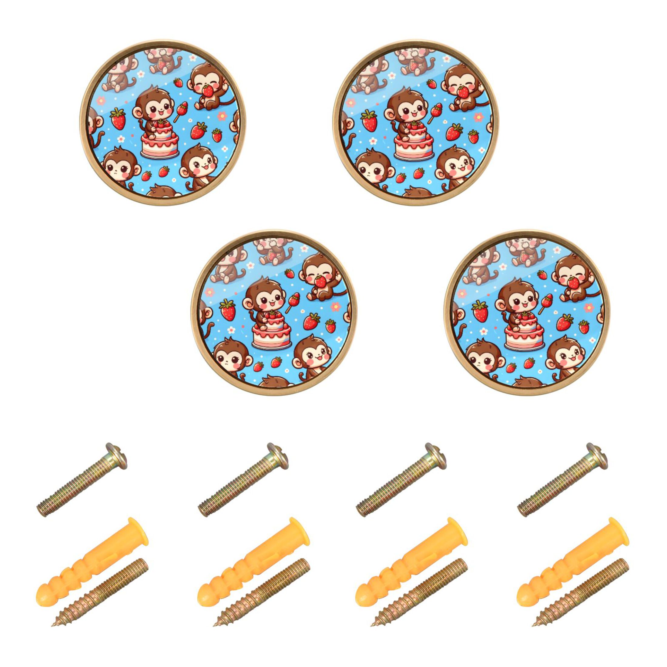 Ryvnso Cute Monkey and Strawberry Cabinet Knobs Kitchen Door Round ...