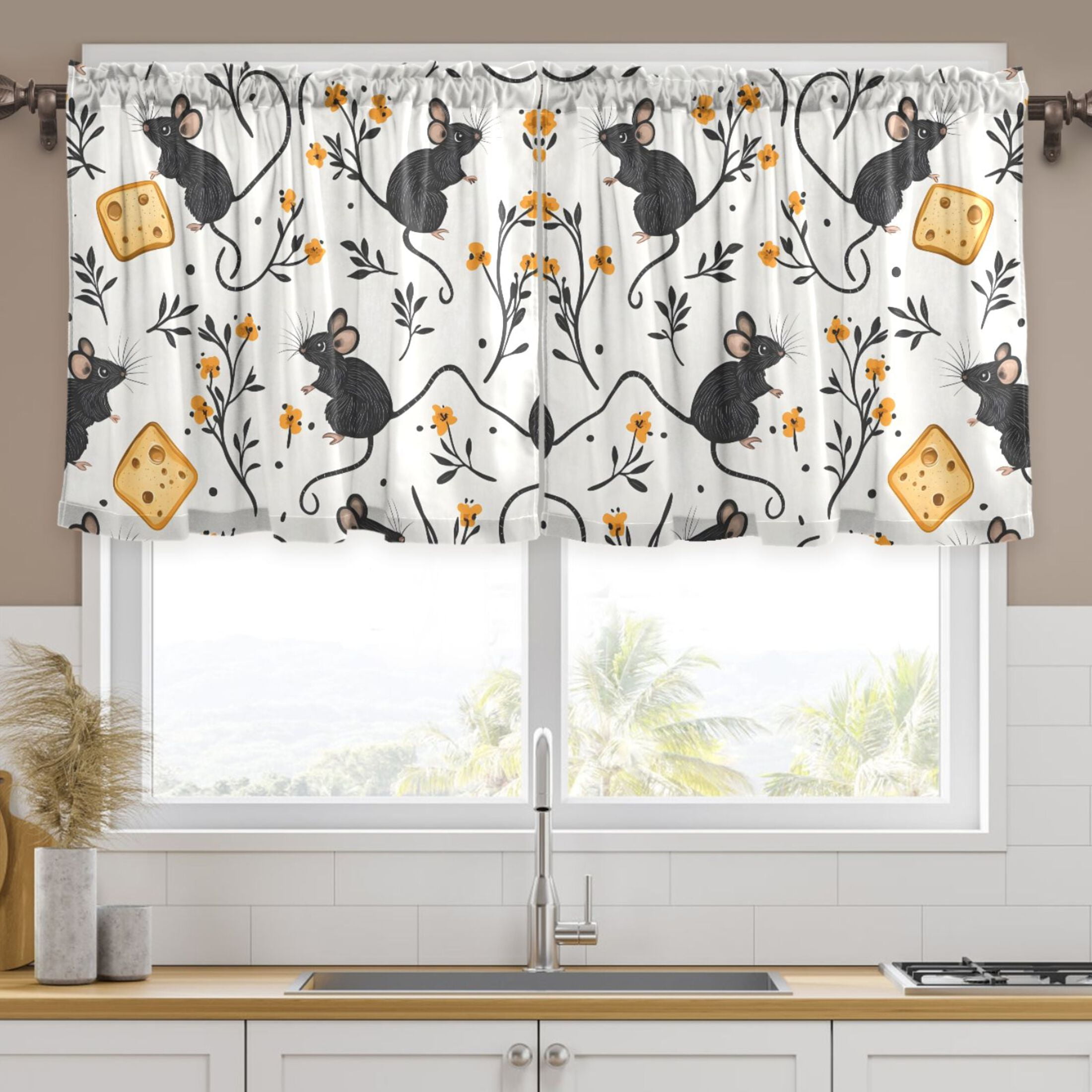Ryvnso Cute Mouse Rat Curtains Sets Short Curtain Rod Pocket Half ...
