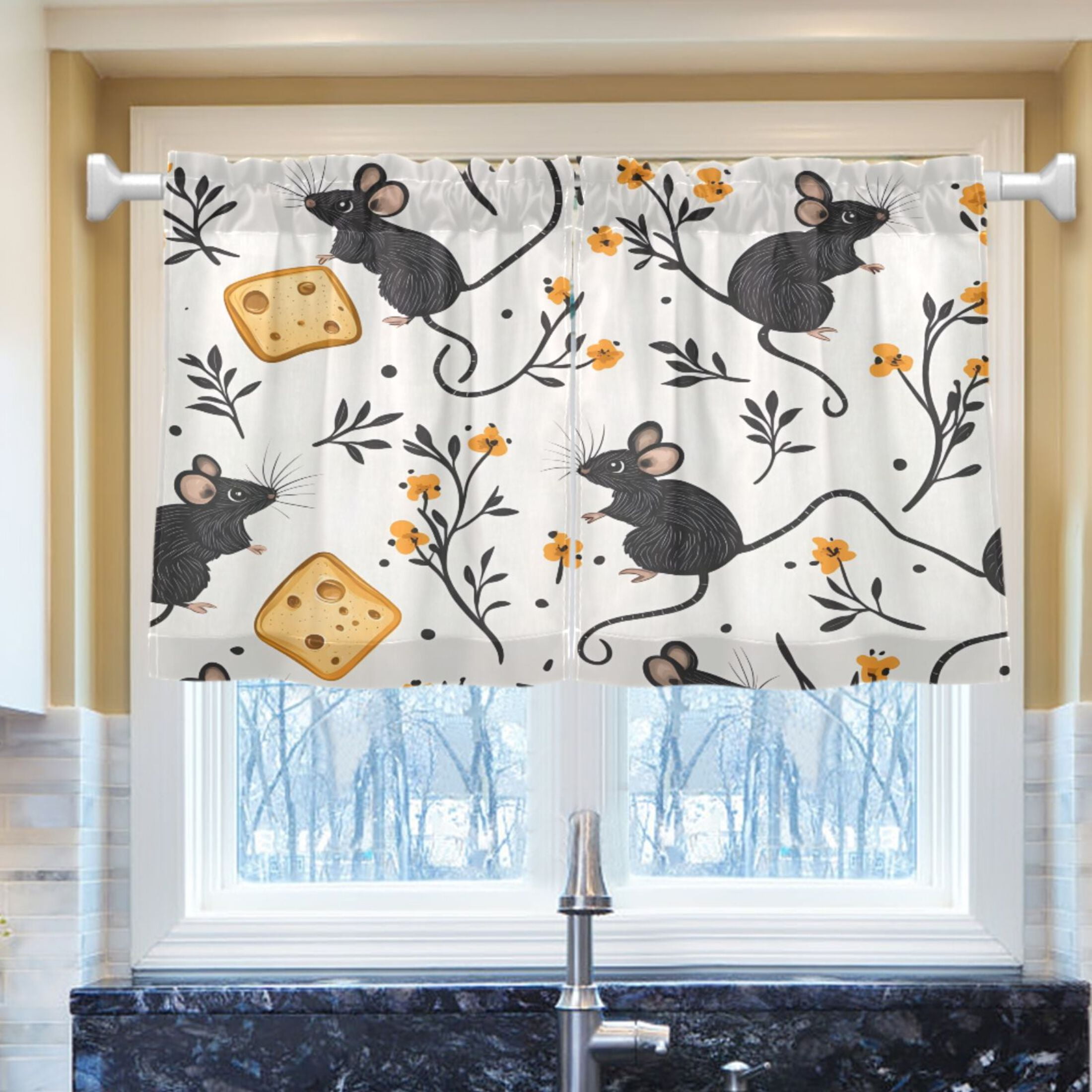Ryvnso Cute Mouse Rat Half Curtains Sets Tier 2 Panels Short Curtain ...