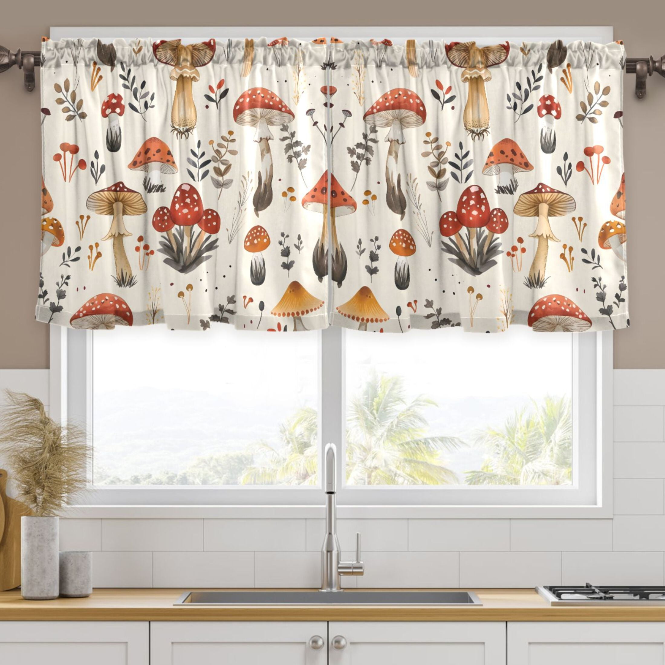Ryvnso Cute Mushroom Curtains Sets Short Curtain Rod Pocket Half Window ...