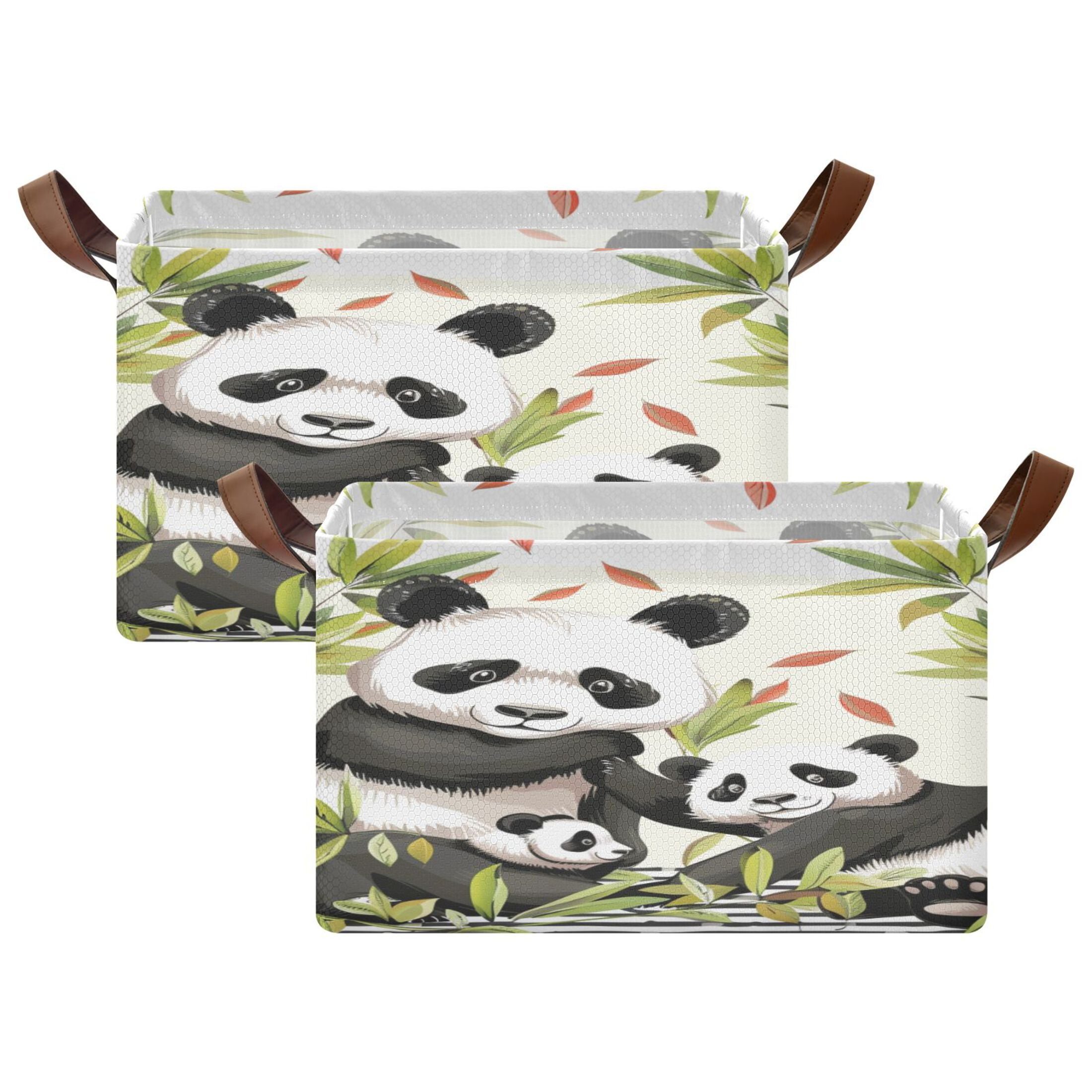 Ryvnso Cute Panda Family Leaves Storage Bins Large Basket Foldable Cube ...