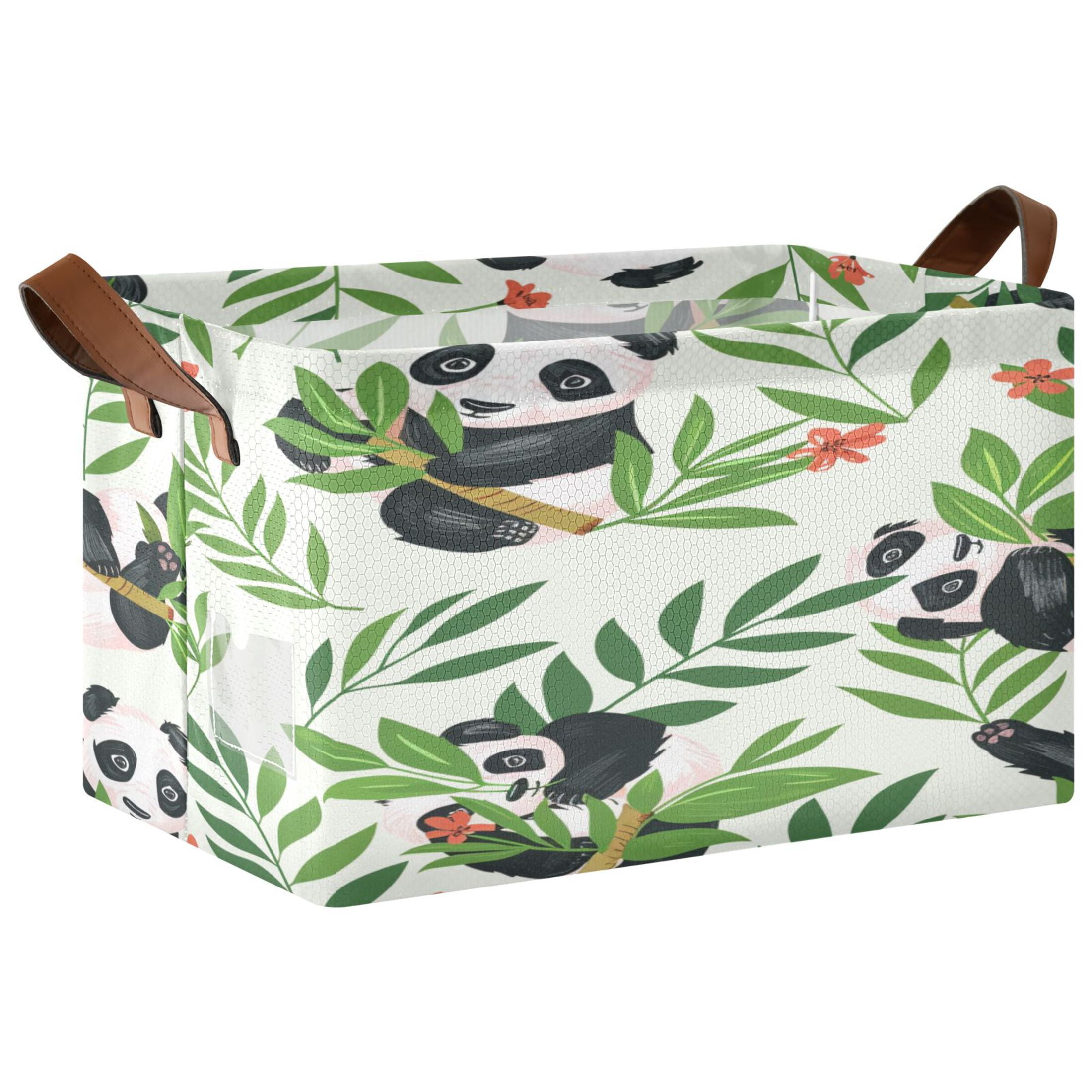 Ryvnso Cute Panda Leaves Floral Storage Bins Large Basket Foldable Cube ...