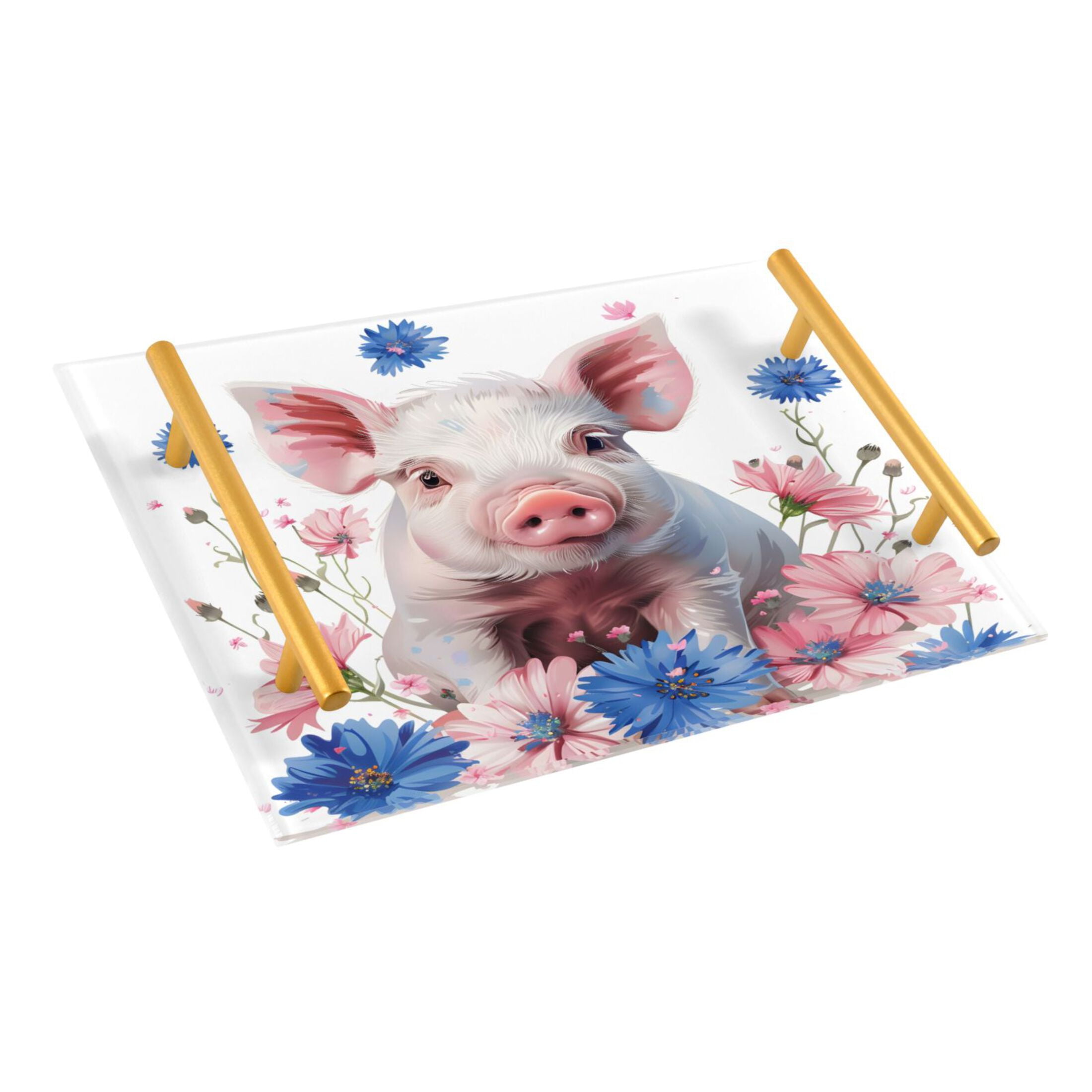 Ryvnso Cute Pig in Floral Bathroom Tray Vanity Countertop Trays Acrylic ...
