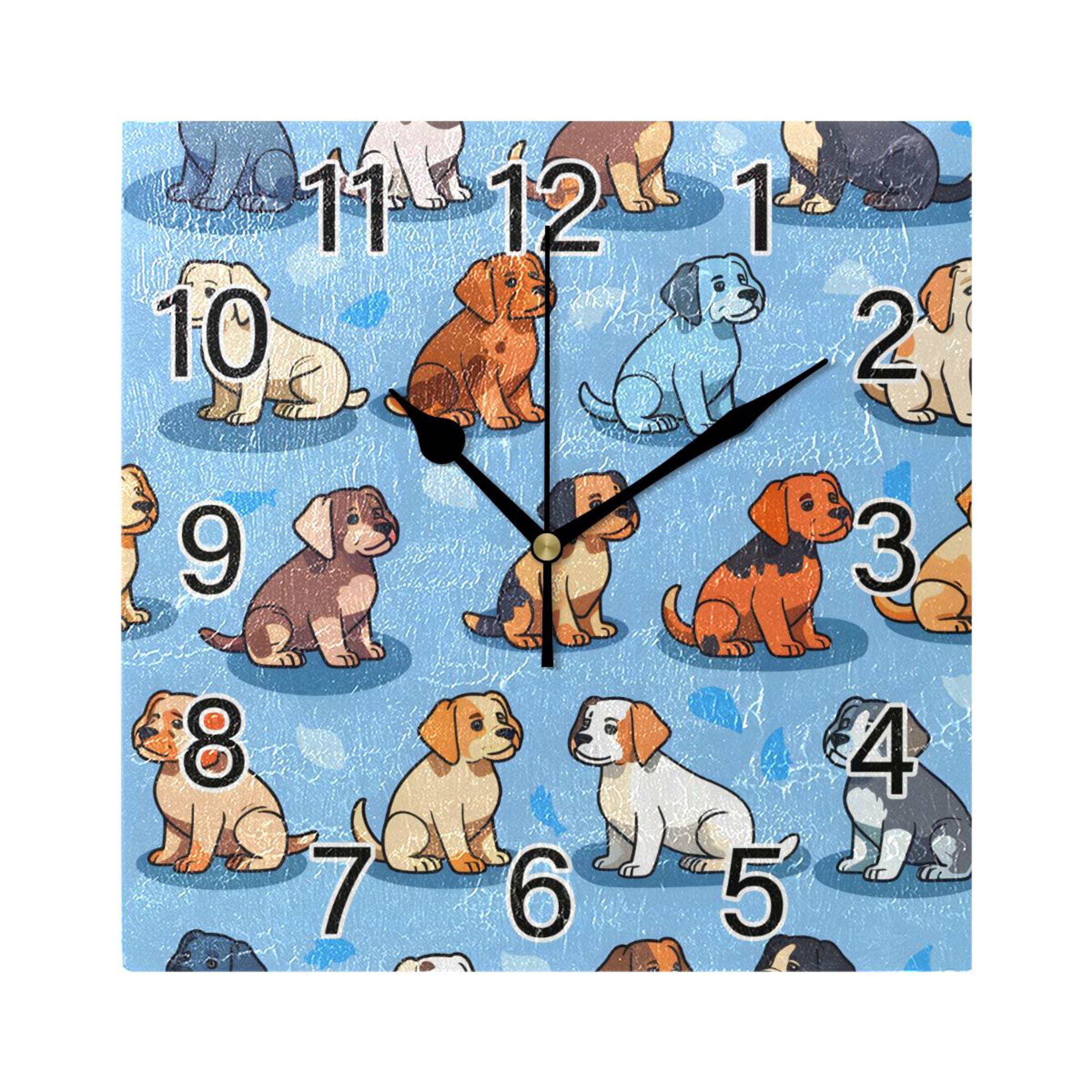 Ryvnso Cute Pug Dog Wall Clock Square Silent Non-Ticking Battery ...