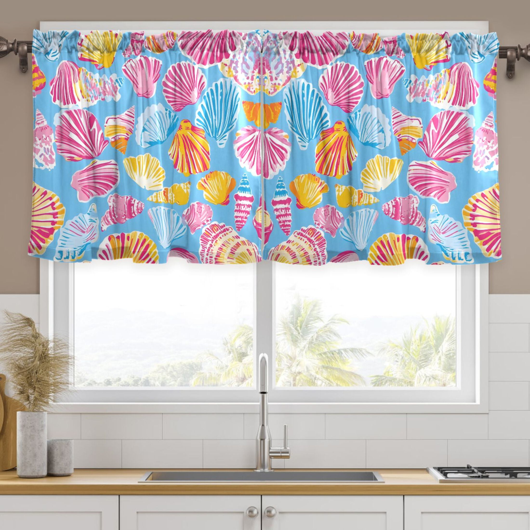 Ryvnso Cute Seashell Curtains Sets Short Curtain Rod Pocket Half Window ...