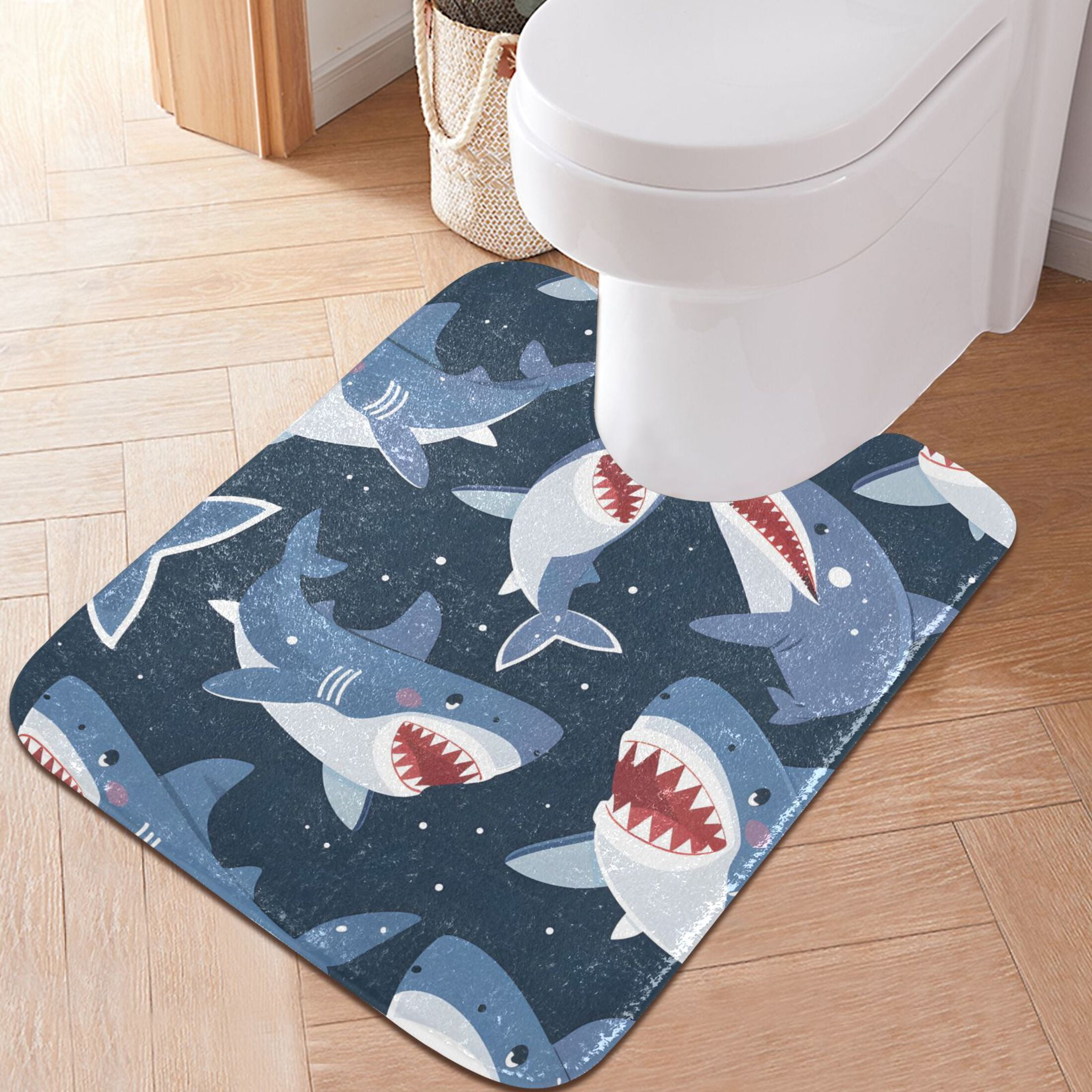 Ryvnso Cute Sharks Bathroom Shaggy Rugs Toilet U Shape Mat Soft Contour ...