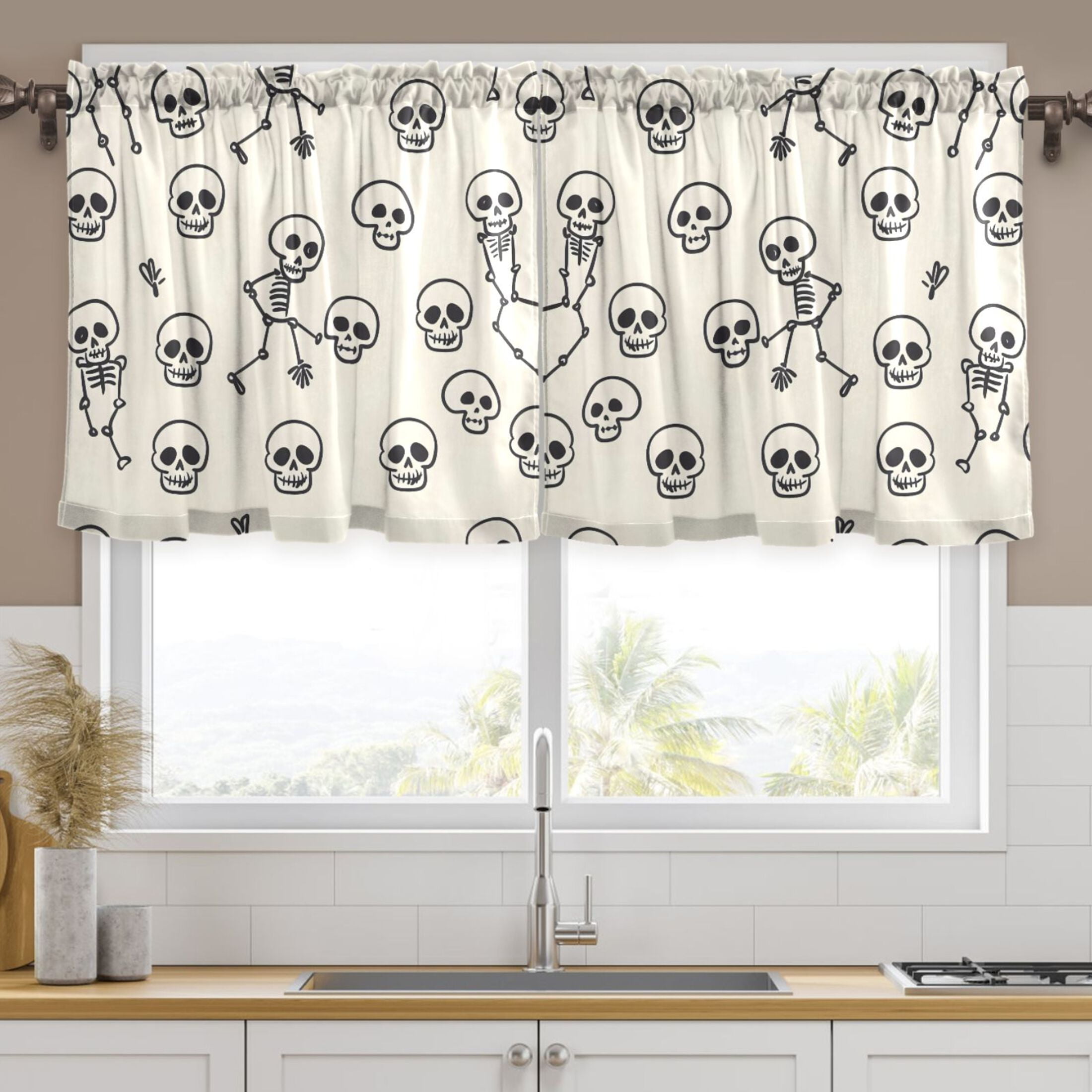 Ryvnso Cute Skeleton Curtains Sets Short Curtain Rod Pocket Half Window ...