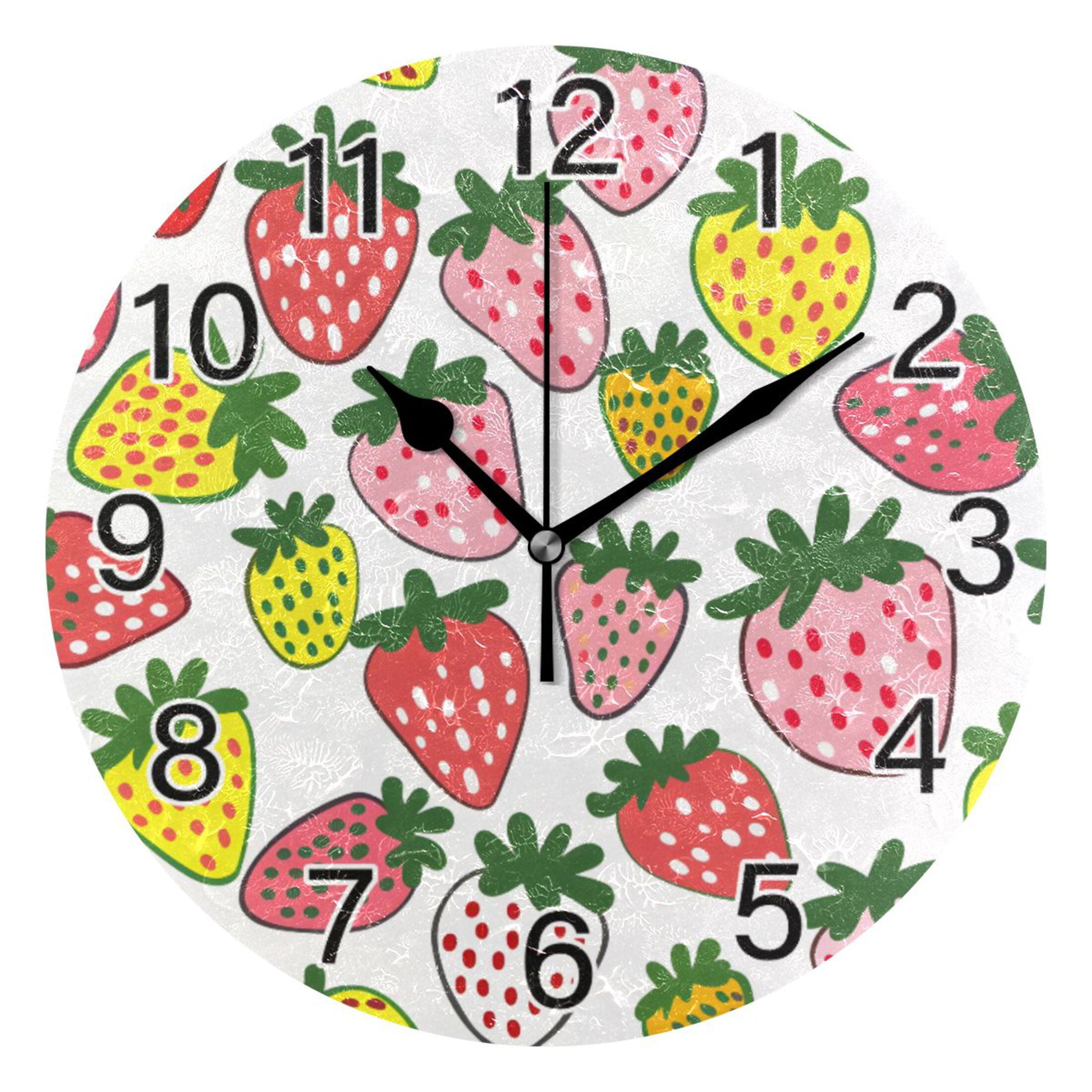 Ryvnso Cute Strawberry Wall Clock Non Ticking Silent Kitchen Clock ...