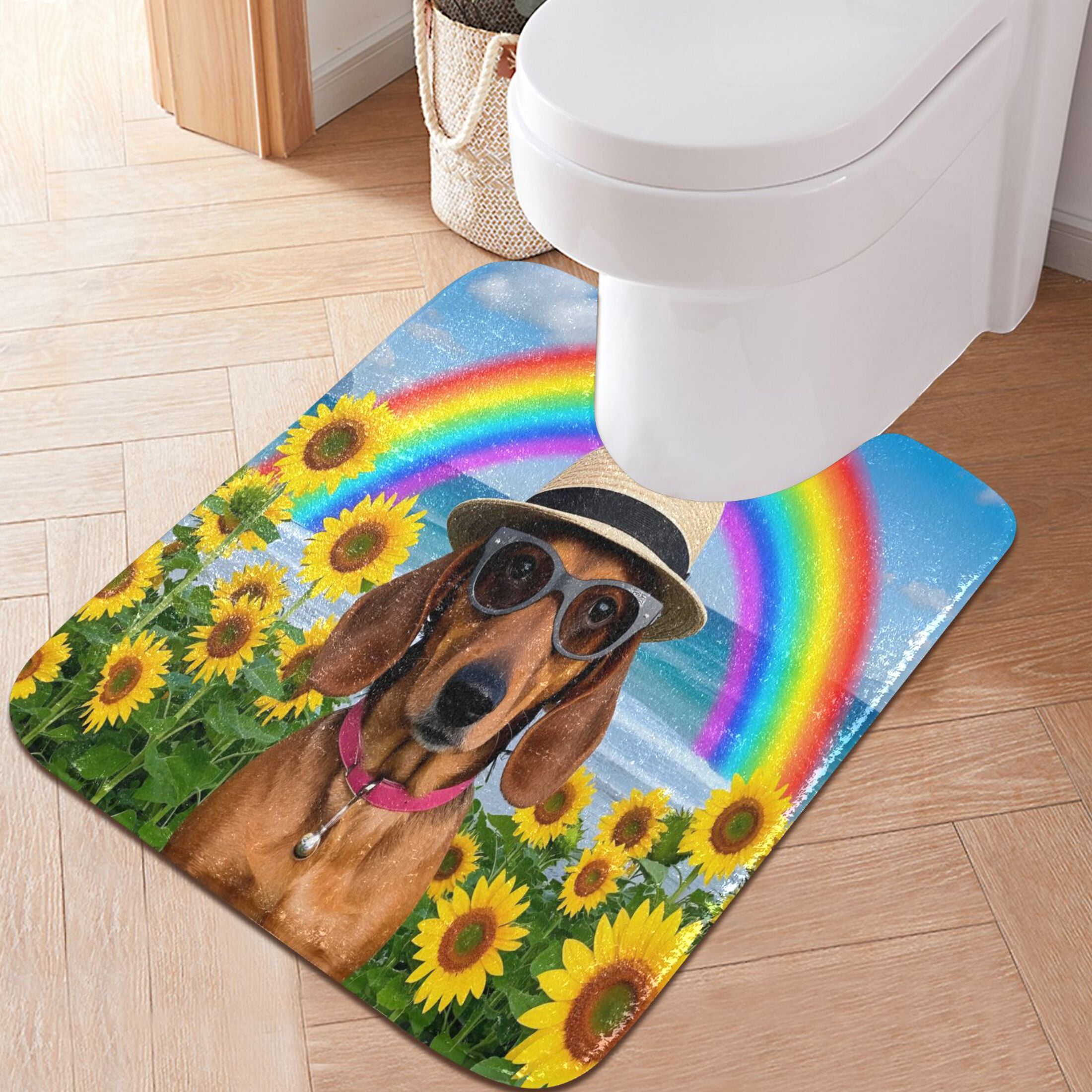 Ryvnso Dachshund Dog Sunflower Bathroom Shaggy Rugs Toilet U Shape Mat ...