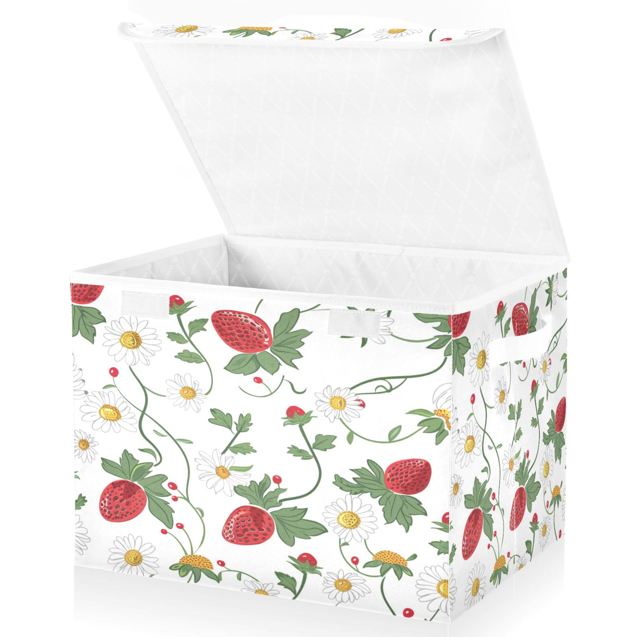 Ryvnso Daisy Floral Strawberry Large Lidded Foldable Storage Baskets ...