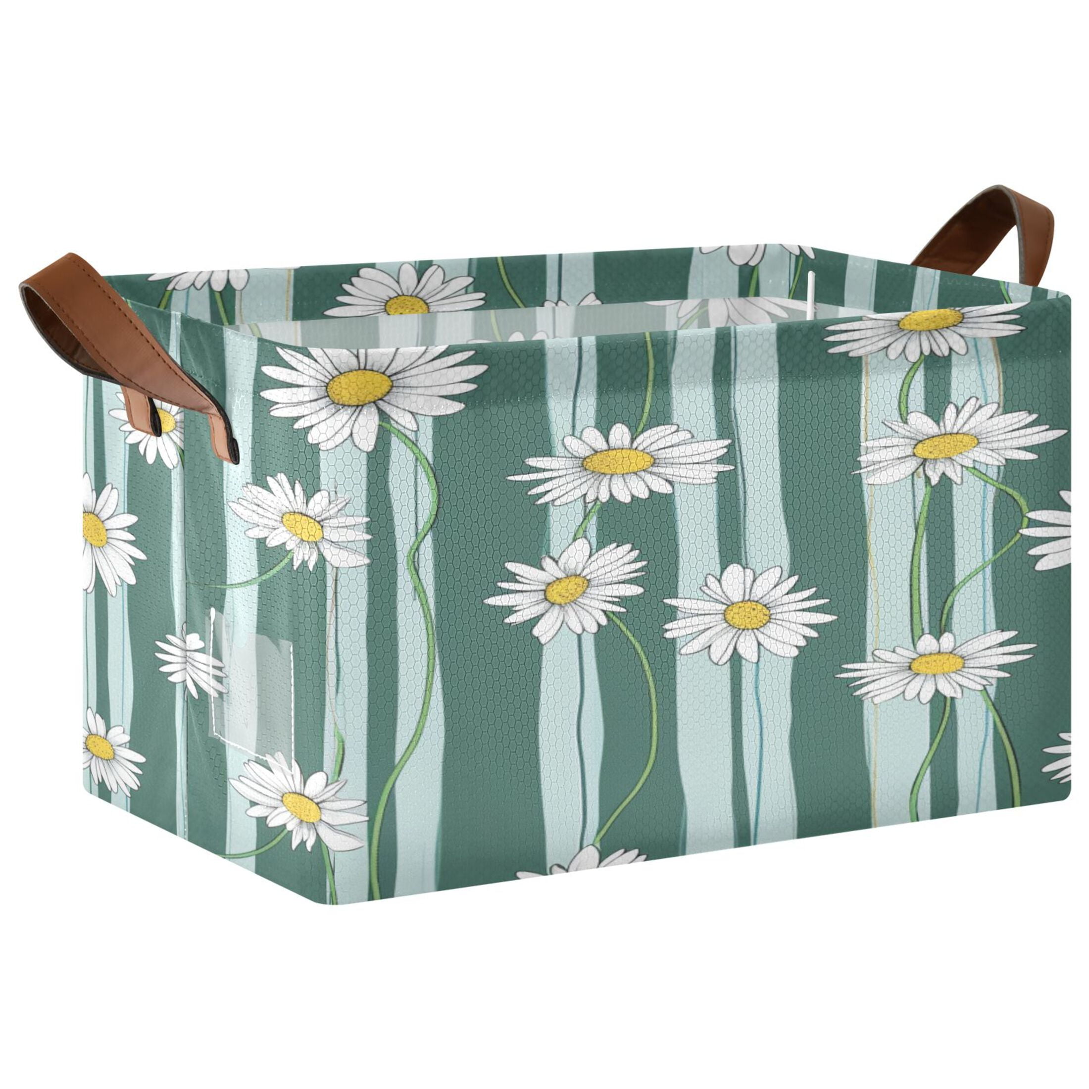 Ryvnso Daisy Flowers on Stripe Storage Bins Large Basket Foldable Cube ...