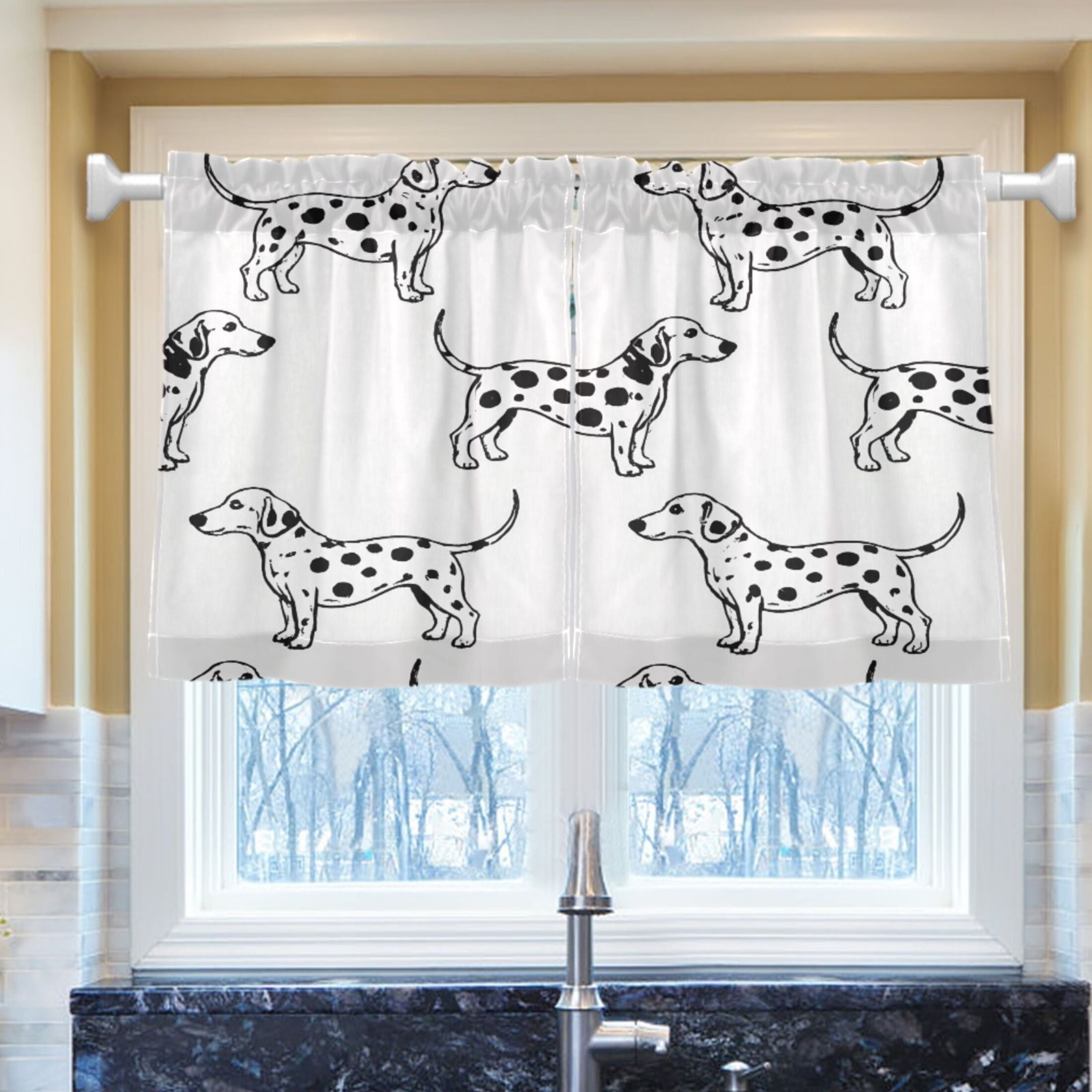 Ryvnso Dalmatian Dogs Half Curtains Sets Tier 2 Panels Short Curtain ...