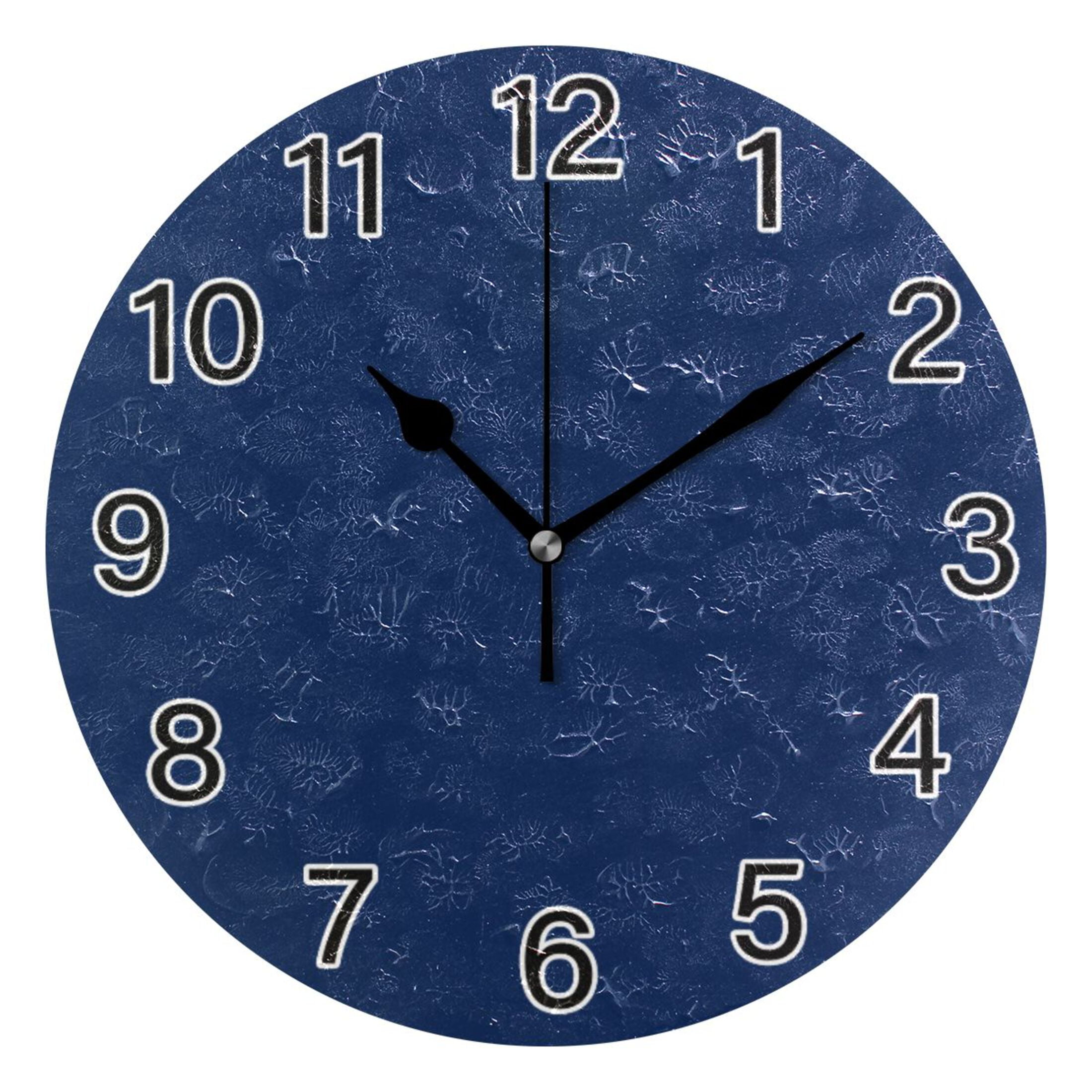 Ryvnso Dark Blue Paint Wall Clock Non Ticking Silent Kitchen Clock ...