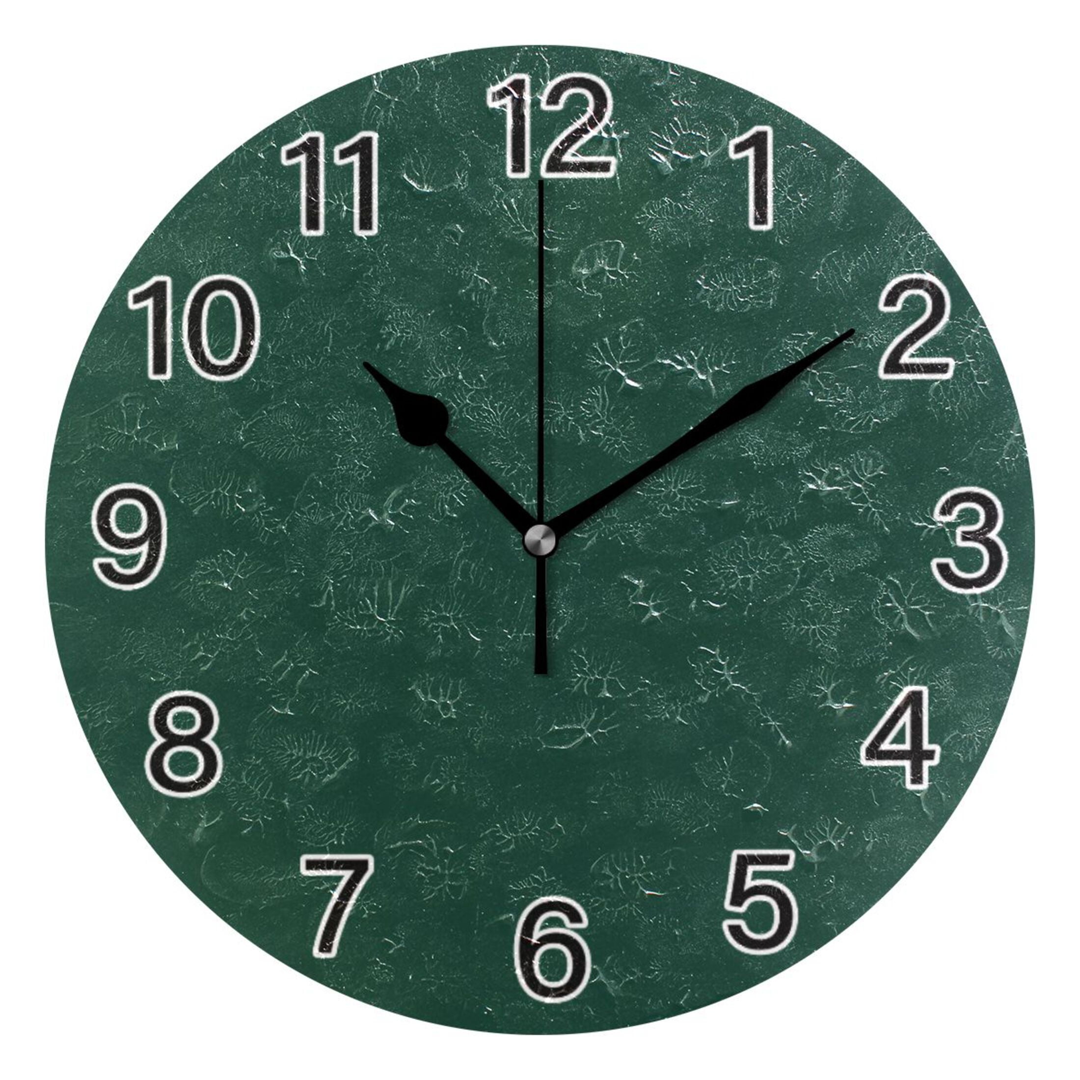 Ryvnso Dark Green Paint Wall Clock Non Ticking Silent Kitchen Clock ...