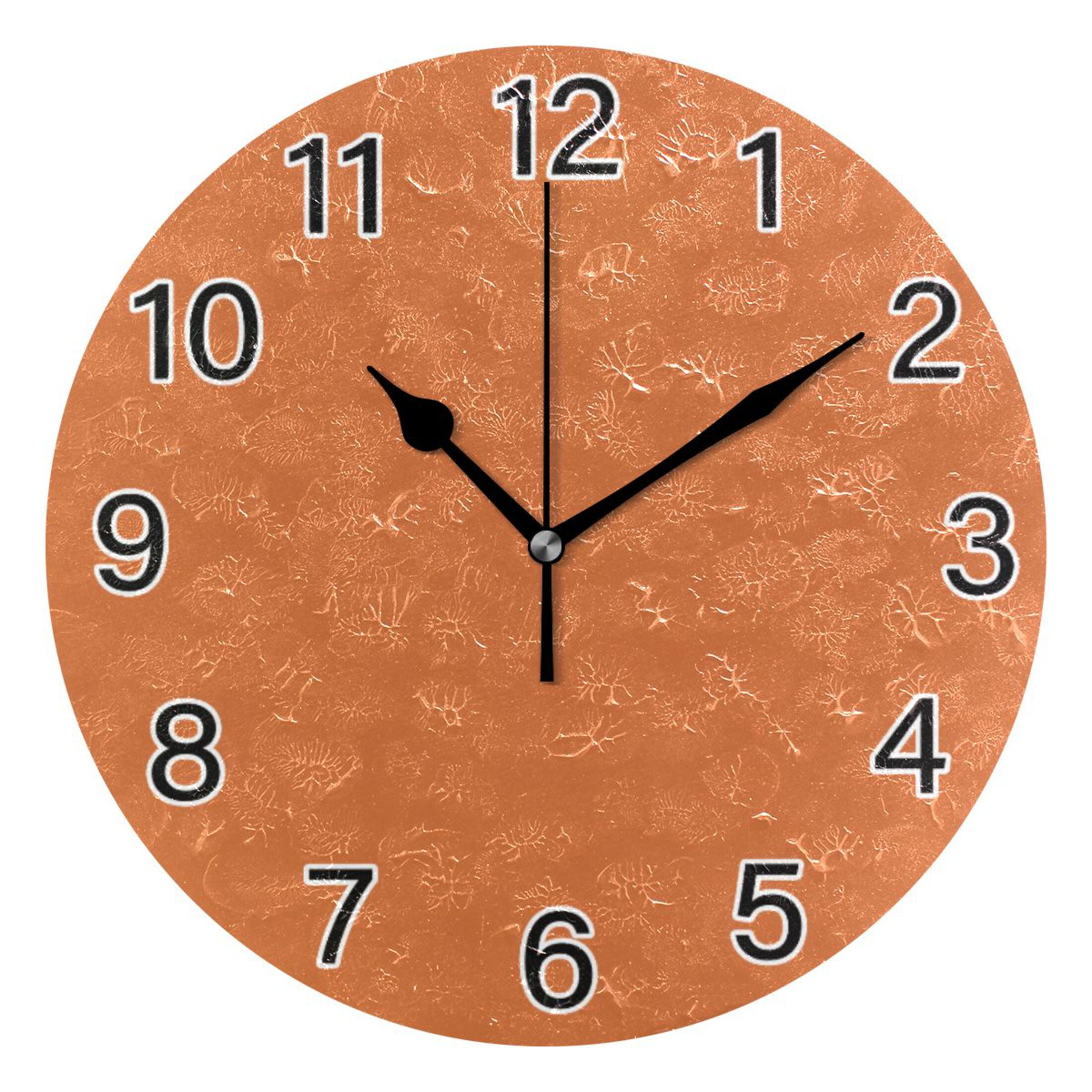 Ryvnso Dark Orange Paint Wall Clock Non Ticking Silent Kitchen Clock ...