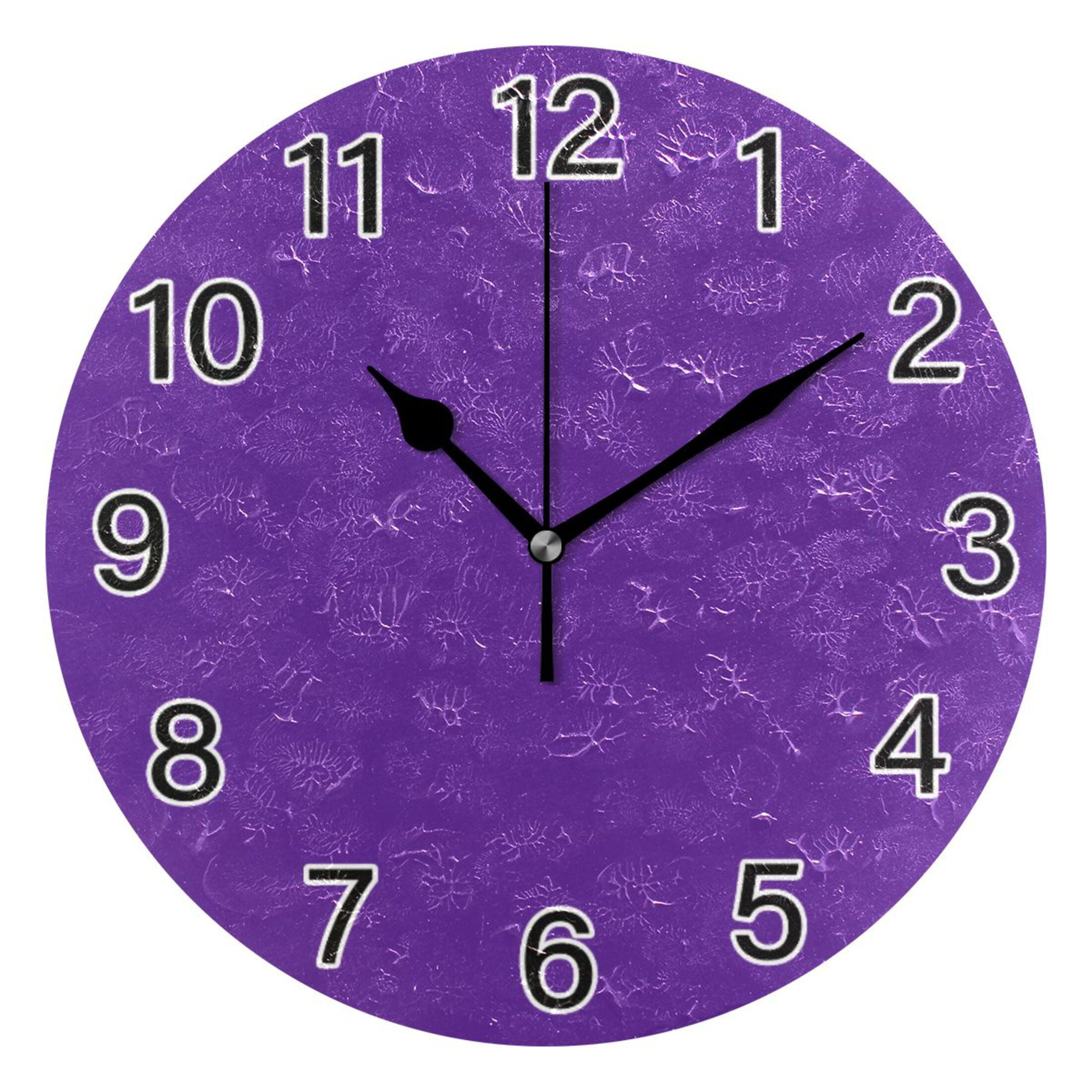 Ryvnso Dark Purple Wall Clock Non Ticking Silent Kitchen Clock Battery ...