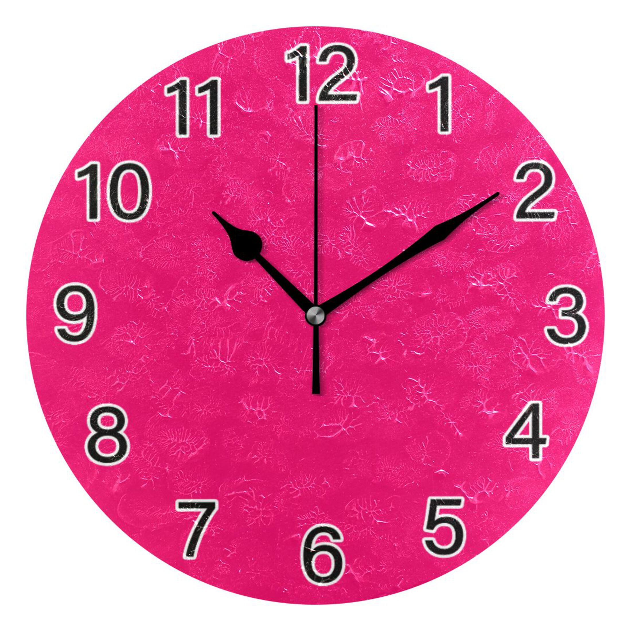 Ryvnso Deep Pink Wall Clock Non Ticking Silent Kitchen Clock Battery ...