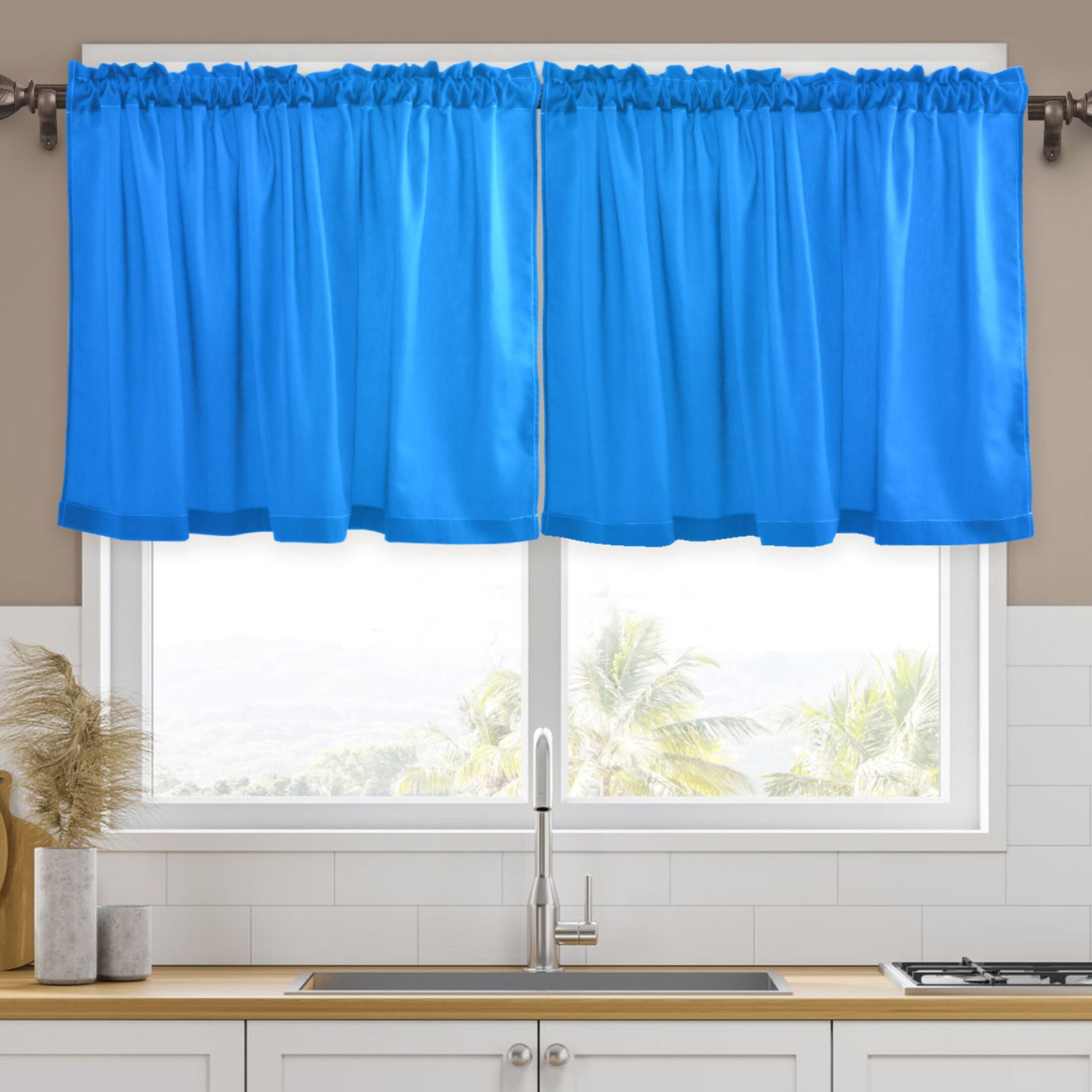 Ryvnso Deep Sky Blue Curtains Sets Short Curtain Rod Pocket Half Window ...