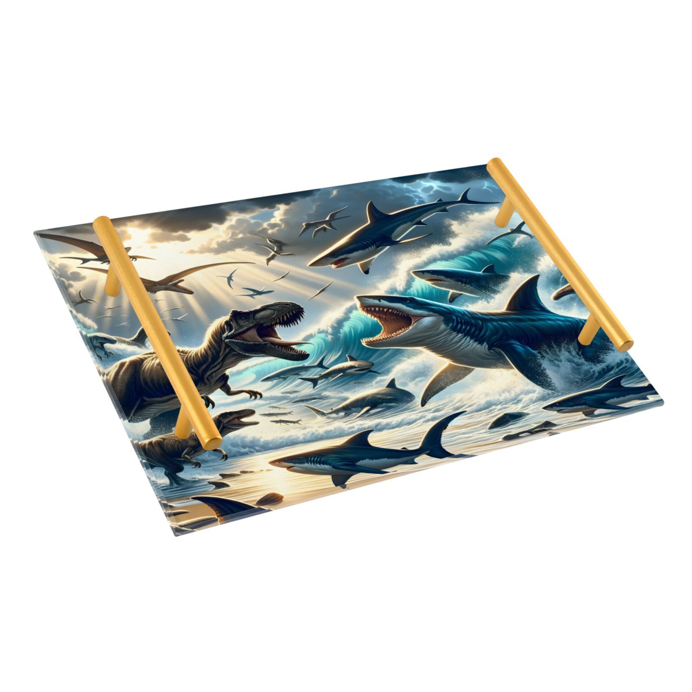 Ryvnso Dinosaurs and Sharks on Beach Bathroom Tray Vanity Countertop ...