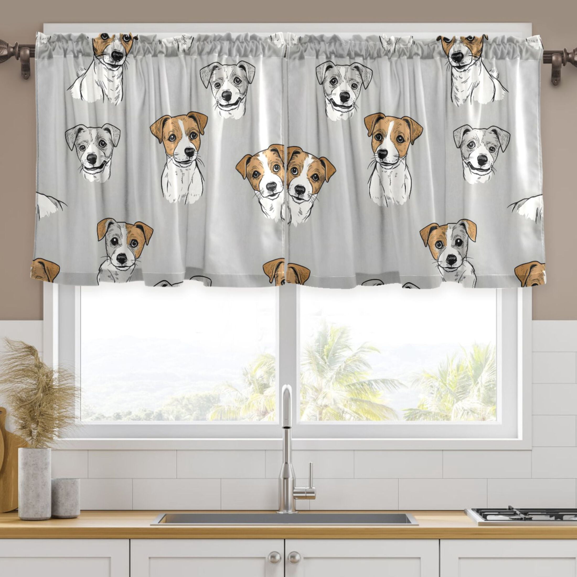 Ryvnso Dog Doodle Curtains Sets Short Curtain Rod Pocket Half Window ...